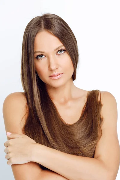 Portrait Naked Woman Long Hair Looking Camera Isolated White Background — Stock Photo © koji6aca ...