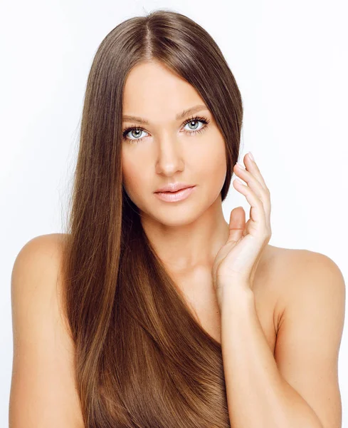 Portrait Naked Woman Long Hair Looking Camera Isolated White Background — Stock Photo © koji6aca ...