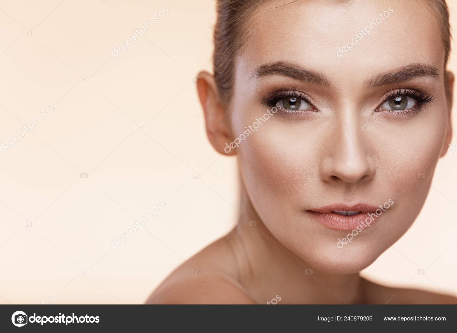 Beautiful Young Girl Perfect Skin Beige Background Skin Care Concept Stock Photo by ...