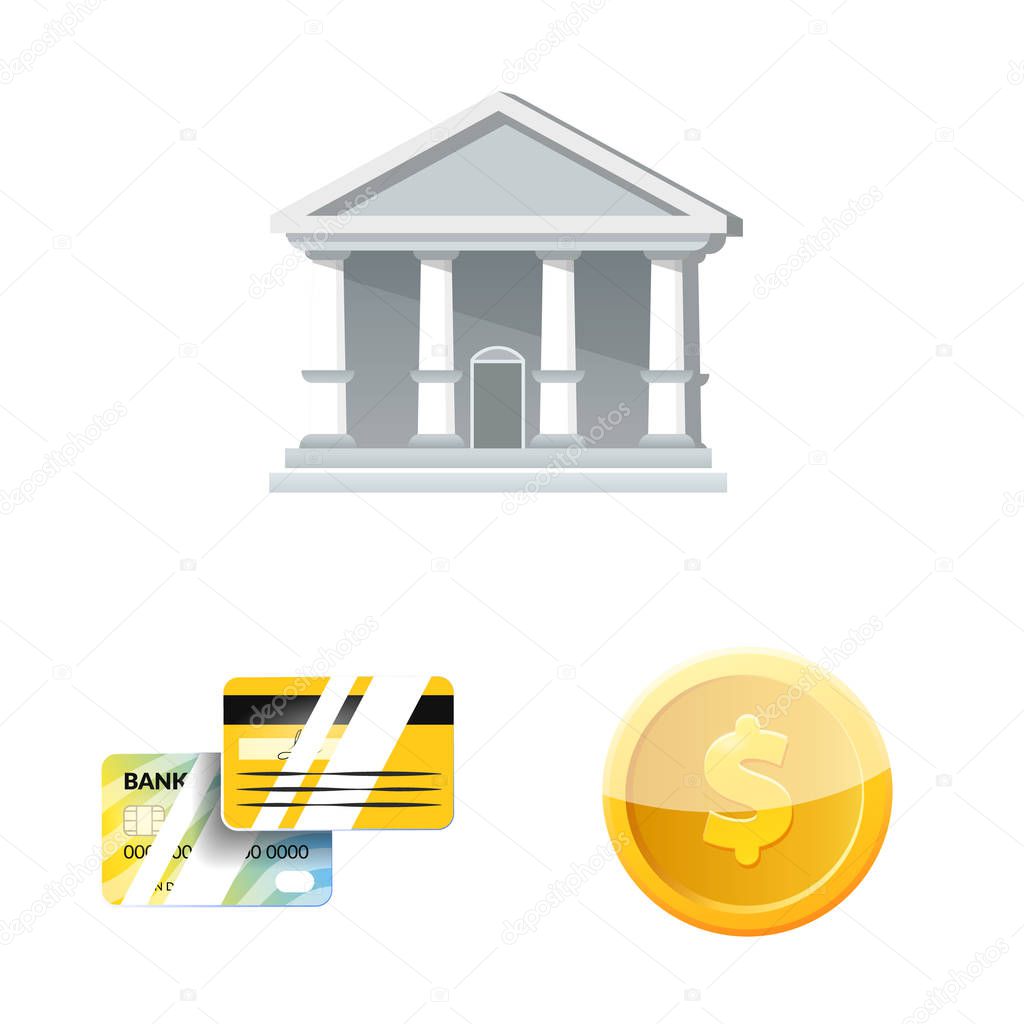 Diseño vectorial del banco y el icono del dinero. Conjunto de ...