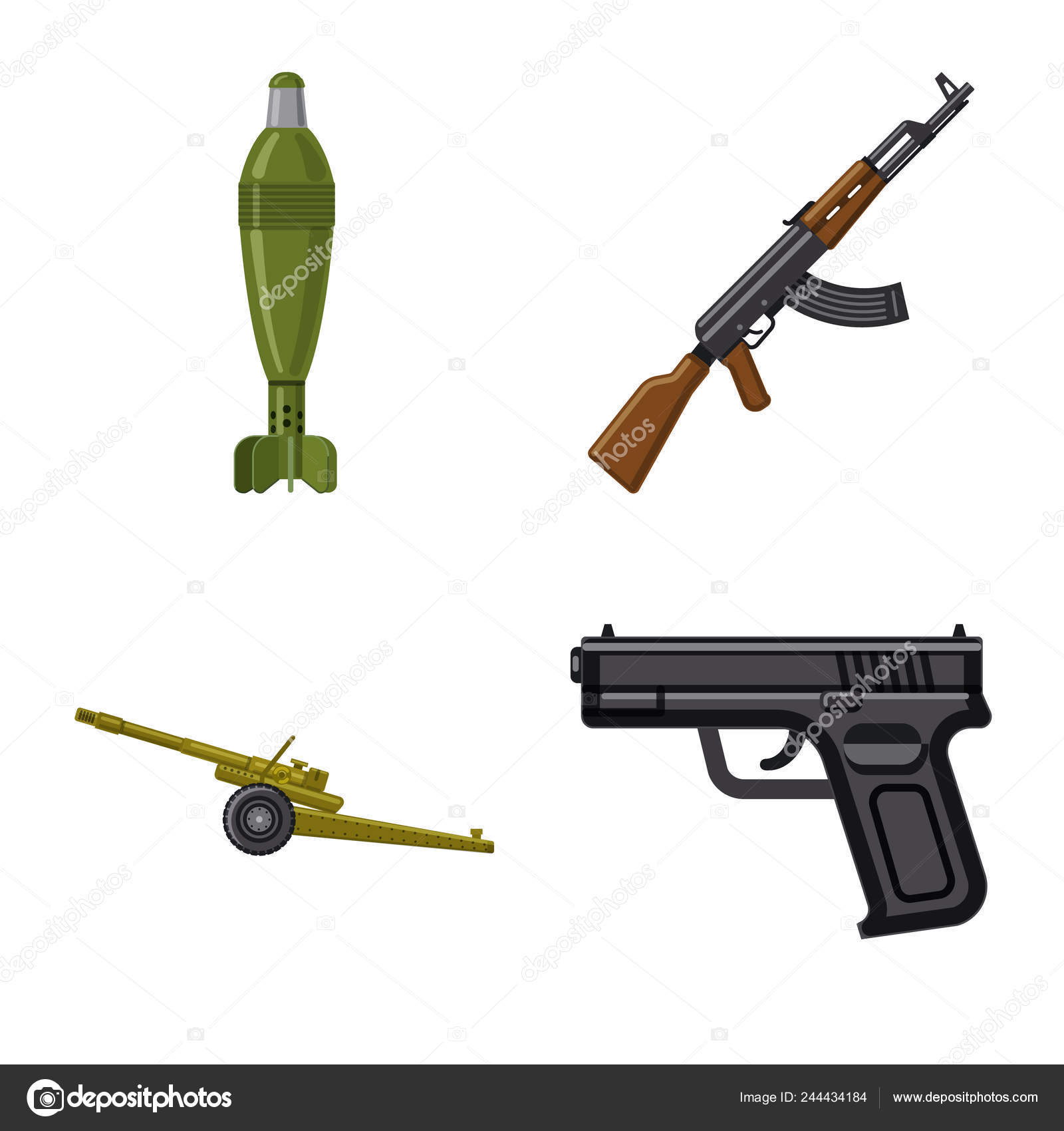 Vektor desain senjata dan tanda pistol. Koleksi senjata dan militer ...