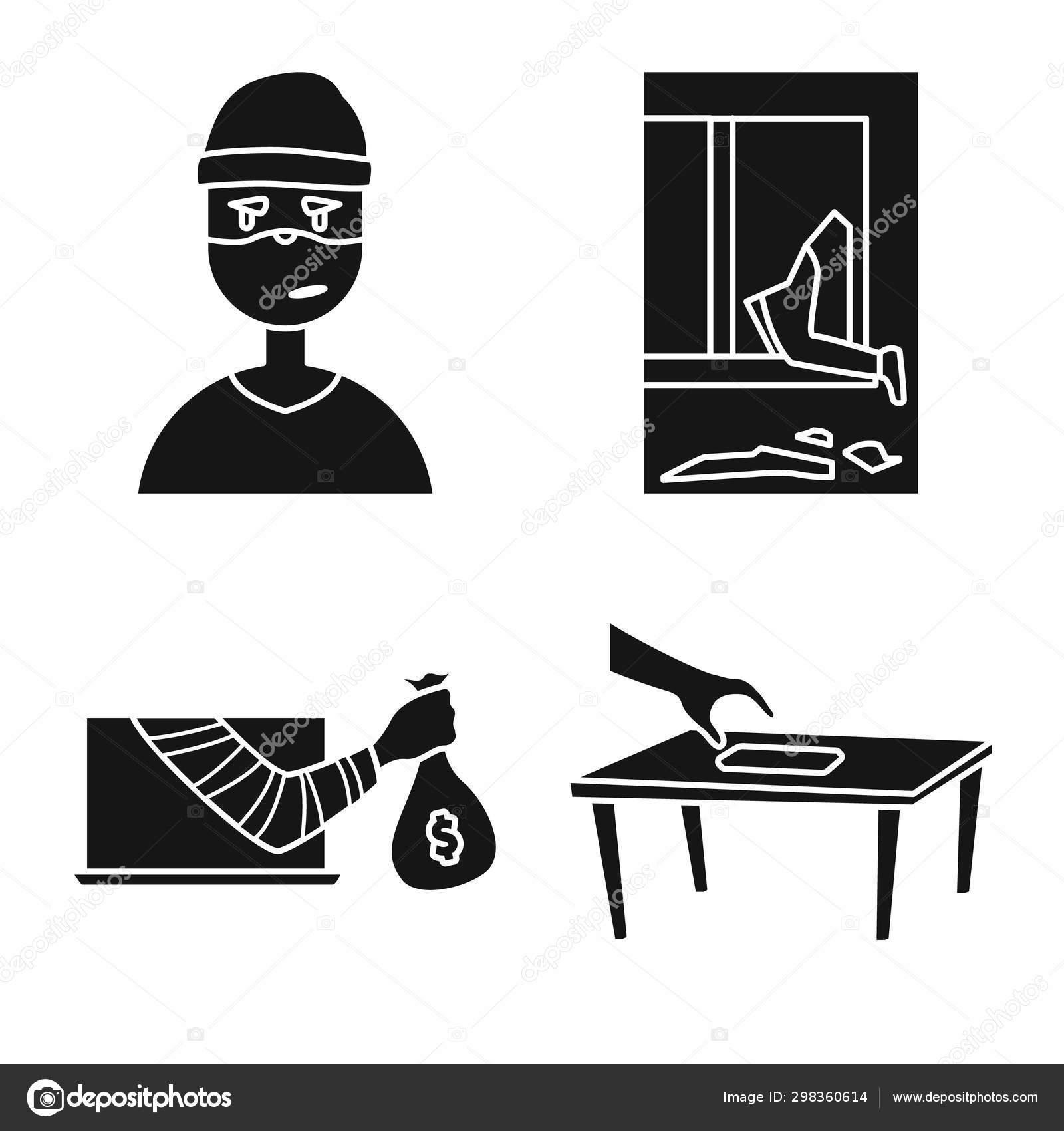 Vector illustration of robber and villain sign. Set of robber and ...