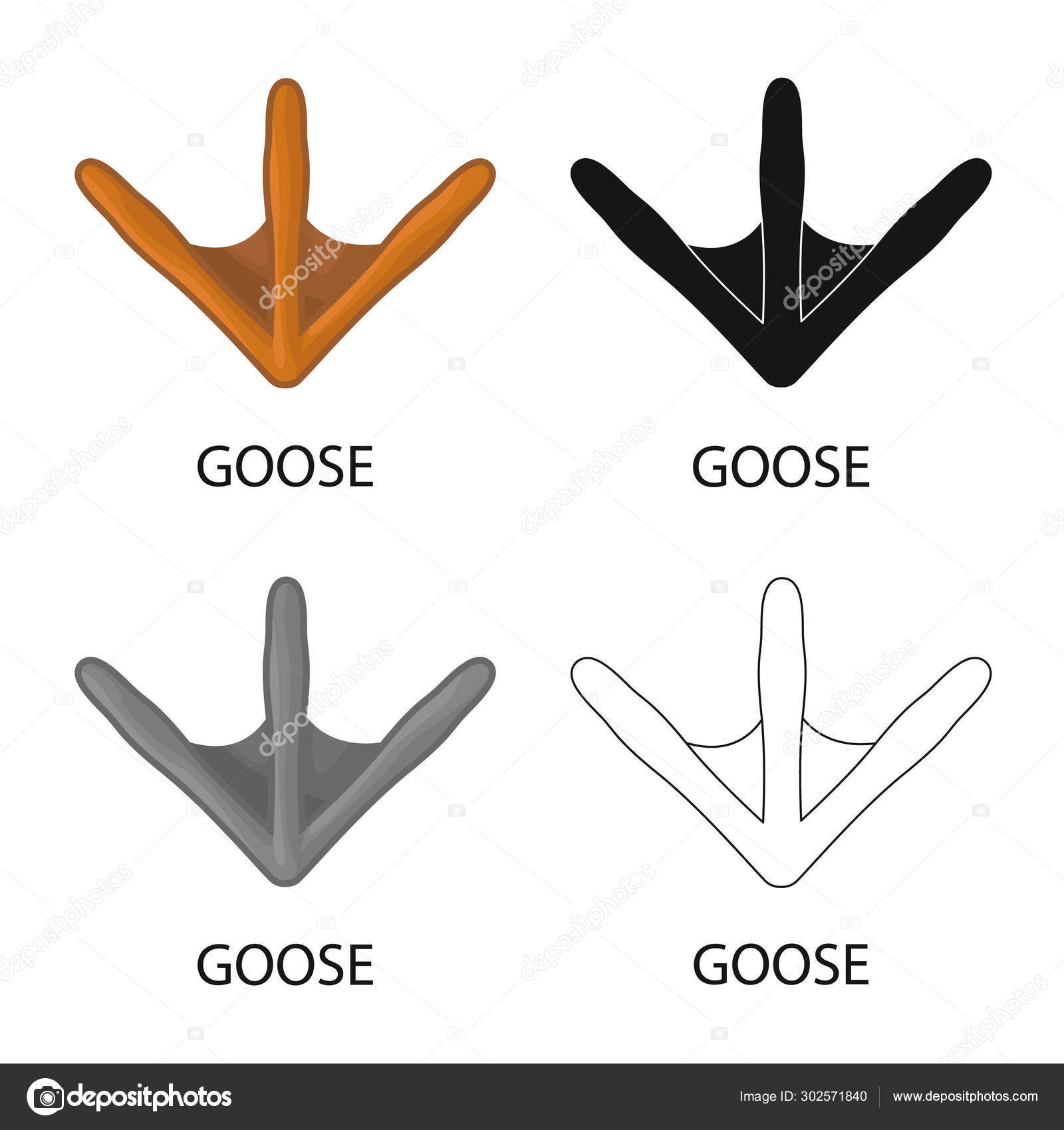 Vector illustration of goose and track sign. Collection of goose and ...
