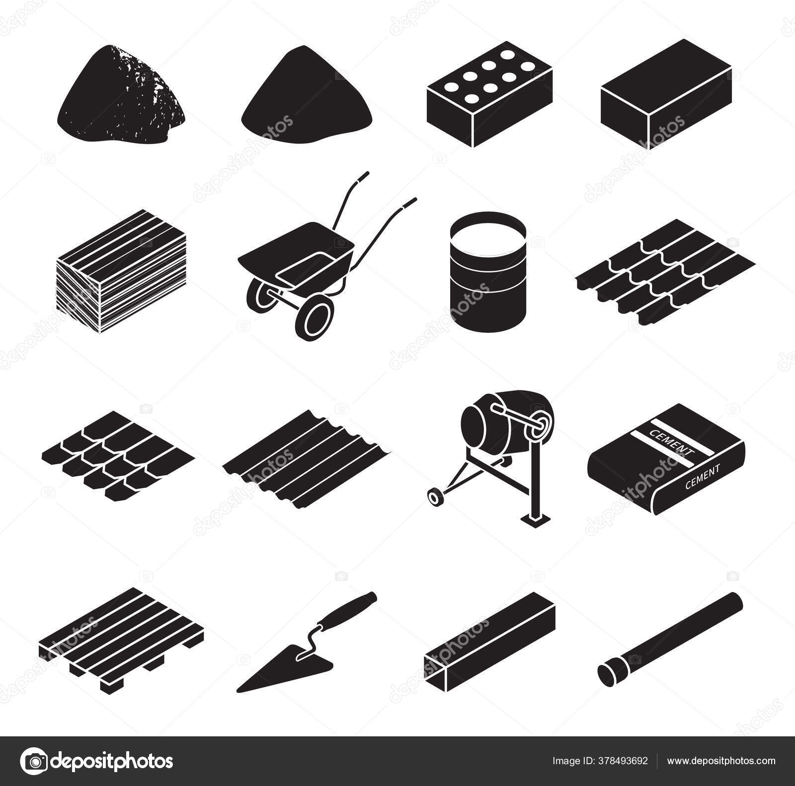 Construction material black set icon. Vector illustration building ...