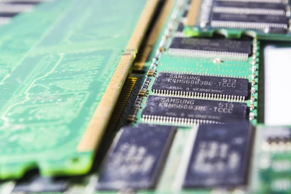 Old and dusty memory cards from the PC. Diskettes. Motherboard. Repair ...