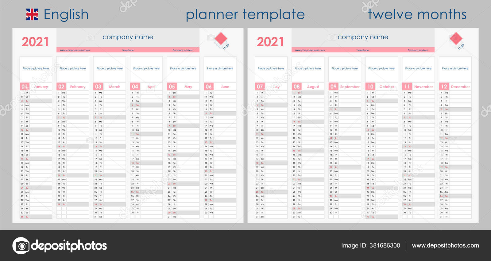 2021 Planner Calendar Wall Organizer Yearly Planner Template Vector ...