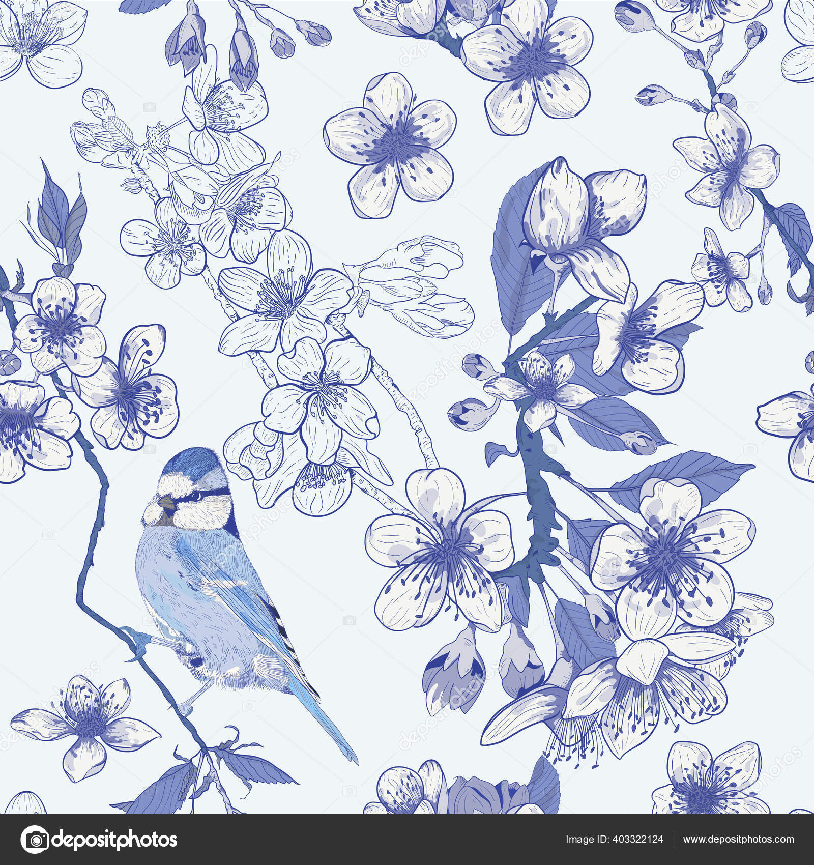 Vintage Blue Floral Wallpaper