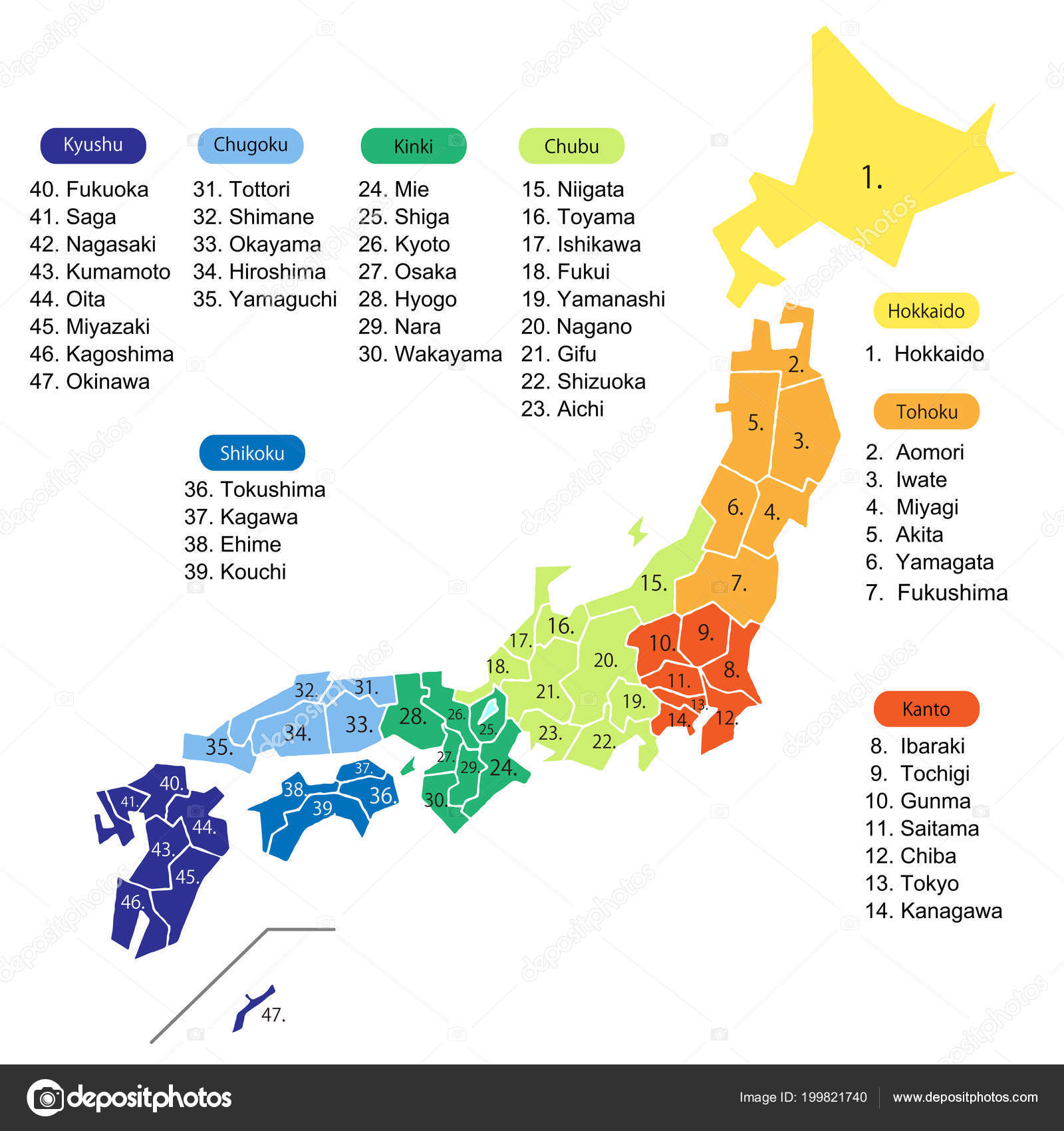 Japan Map Prefecture Name List Divided Areas Stock Vector by ©hichako ...