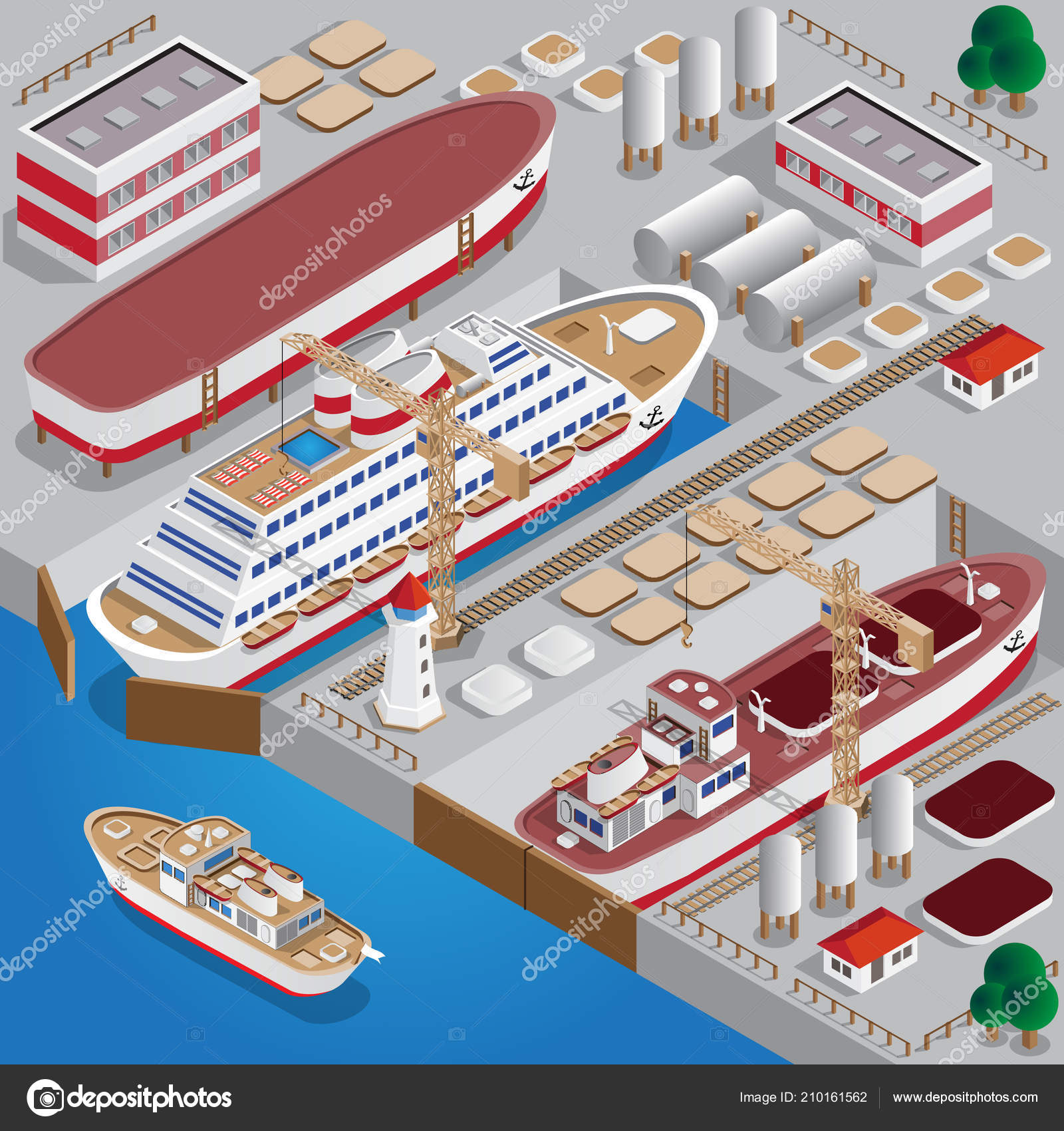 Repair Ships Dock Isometric Vector Illustration Stock Vector Image by ...