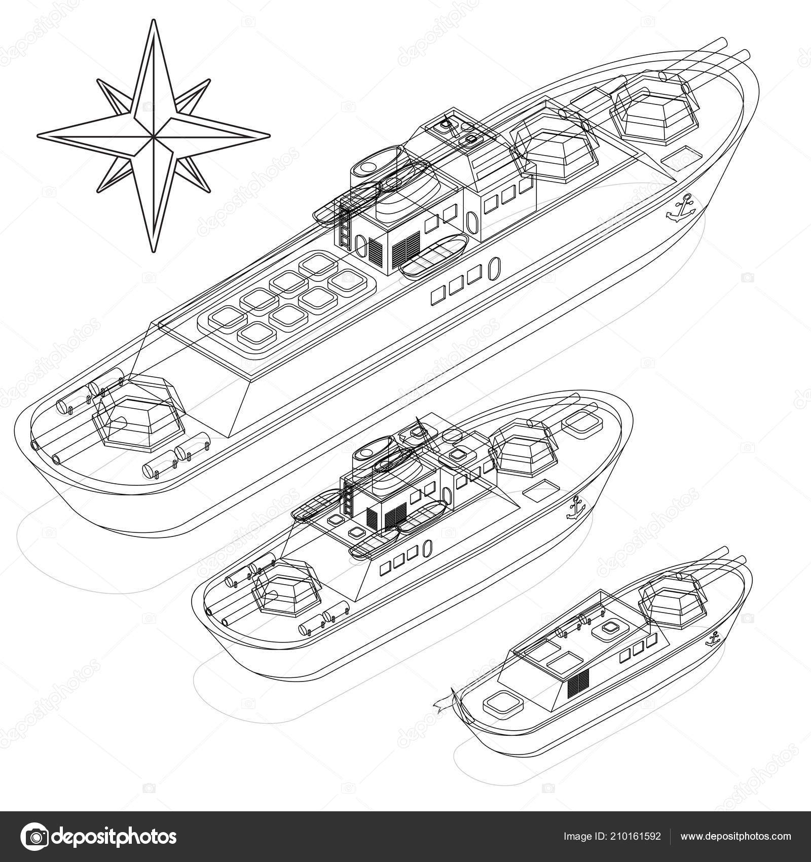 Figure Models Warships Isometric Vector Illustration — Stock Vector ...