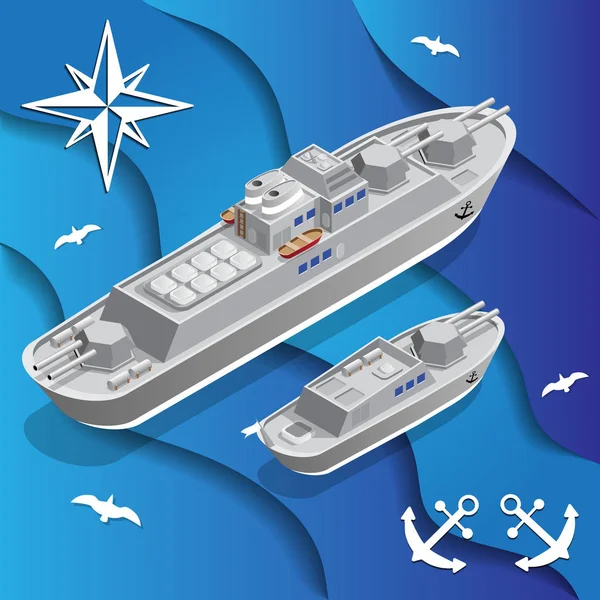 Figure Models Warships Isometric Vector Illustration — Stock Vector ...