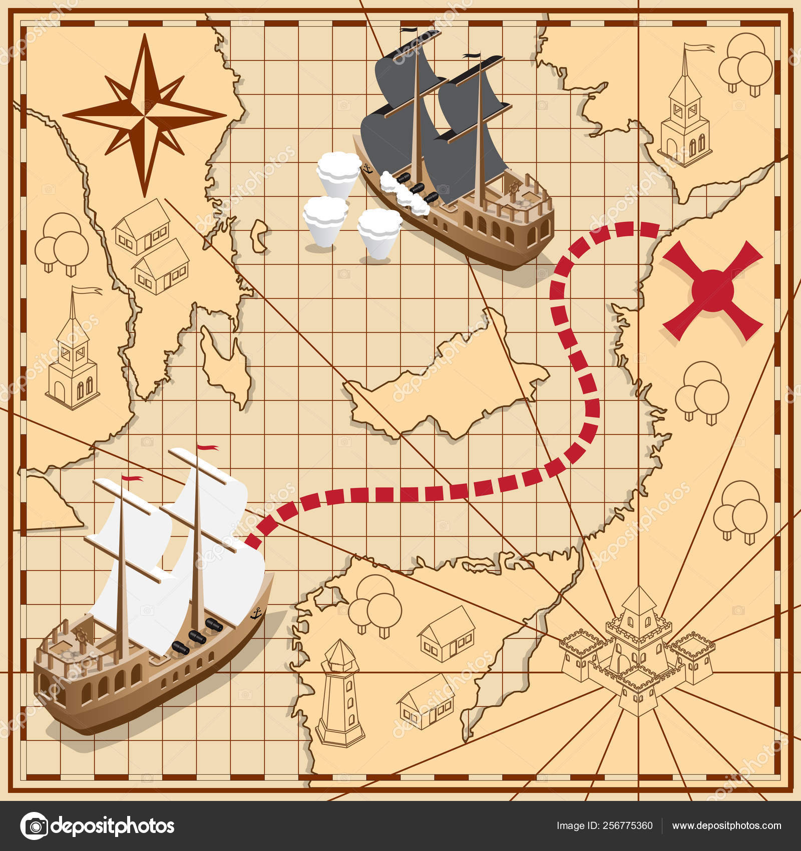 Pirate map with the route to the treasures. Stock Vector by ©caryblade ...