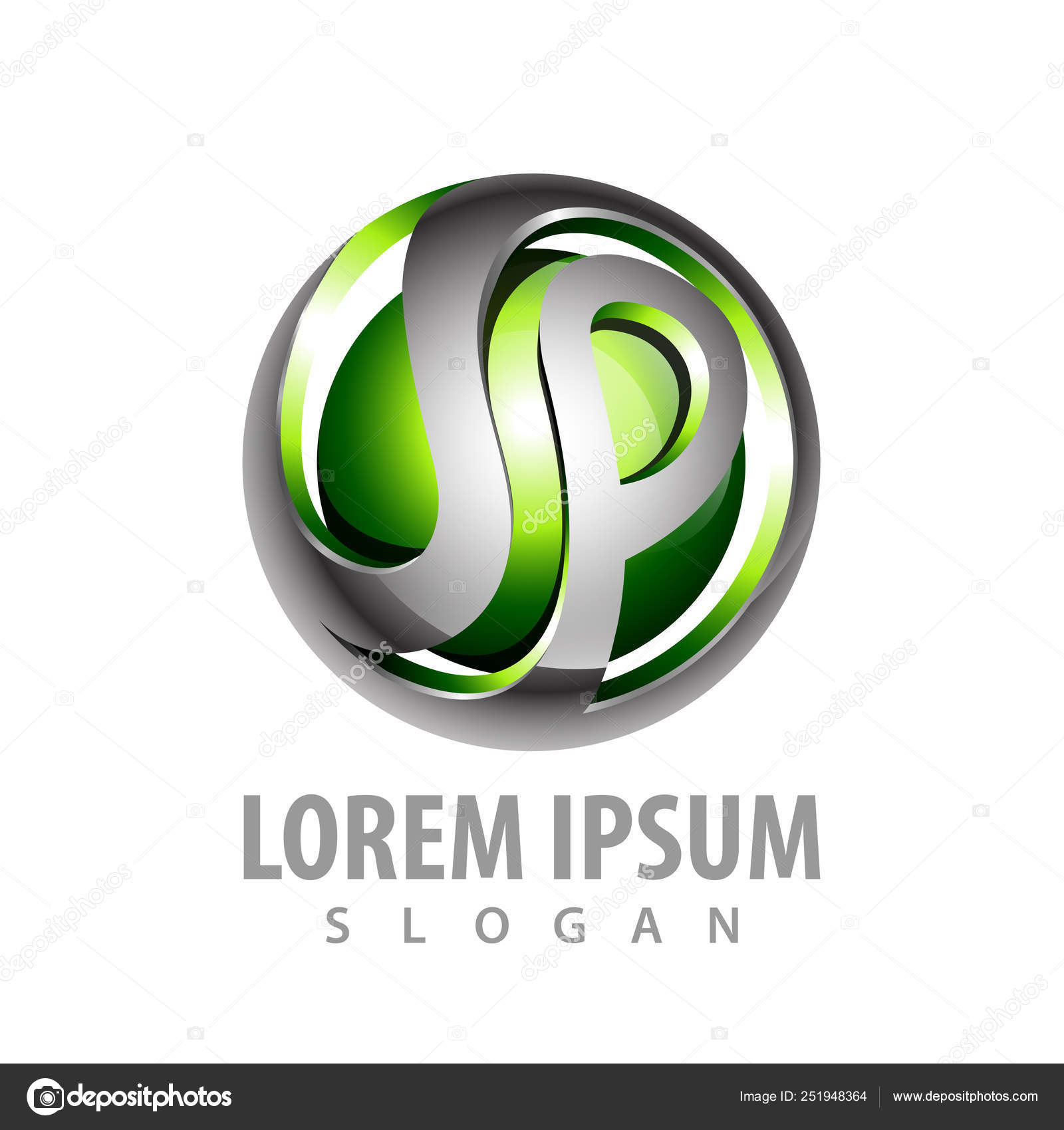 Letra inicial P en diseño de concepto de esfera verde 3D. Gráfico de ...