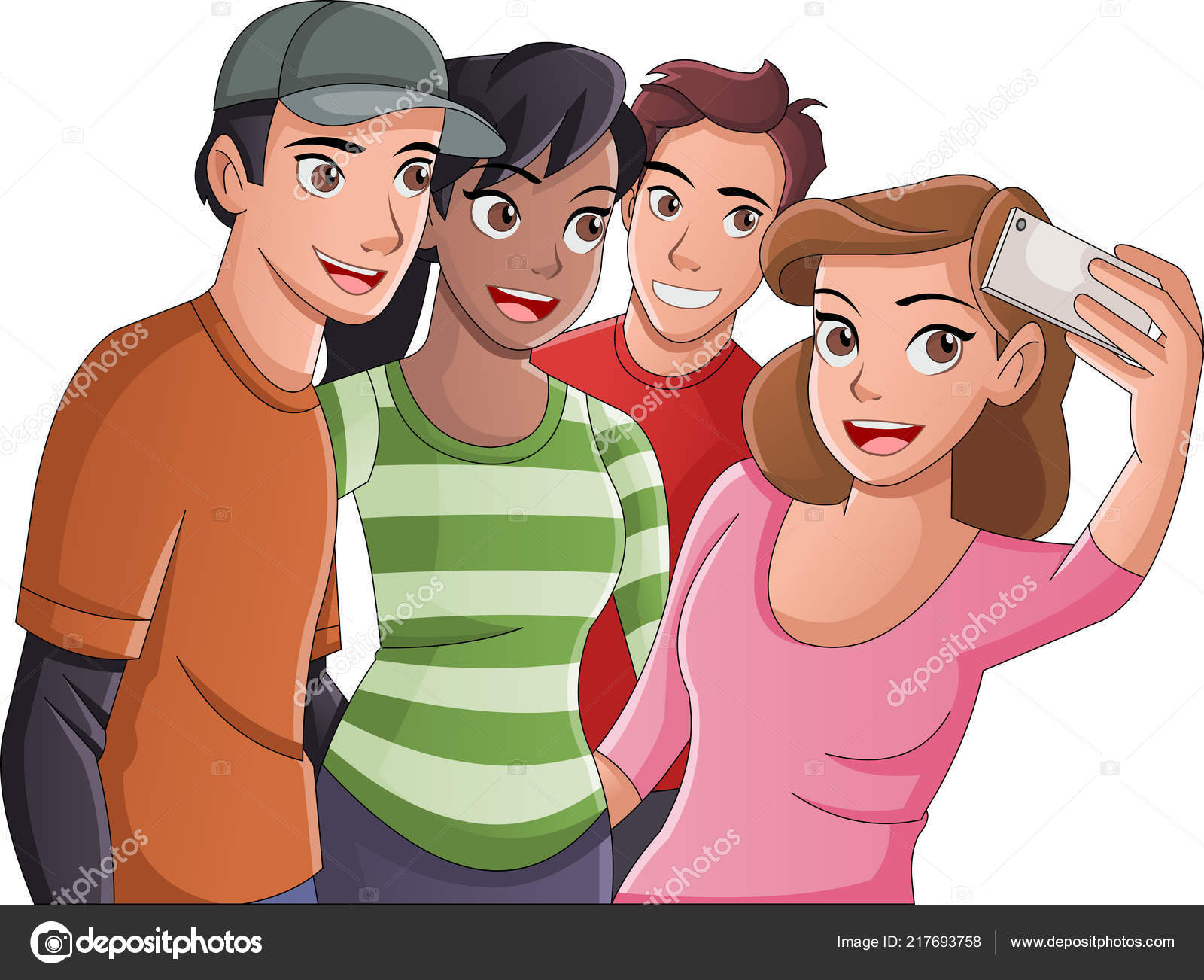 Grupo Jóvenes Dibujos Animados Tomando Fotos Selfies Imagen