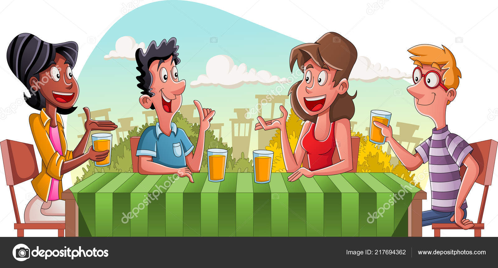 Group Of People Talking At Table Cartoon