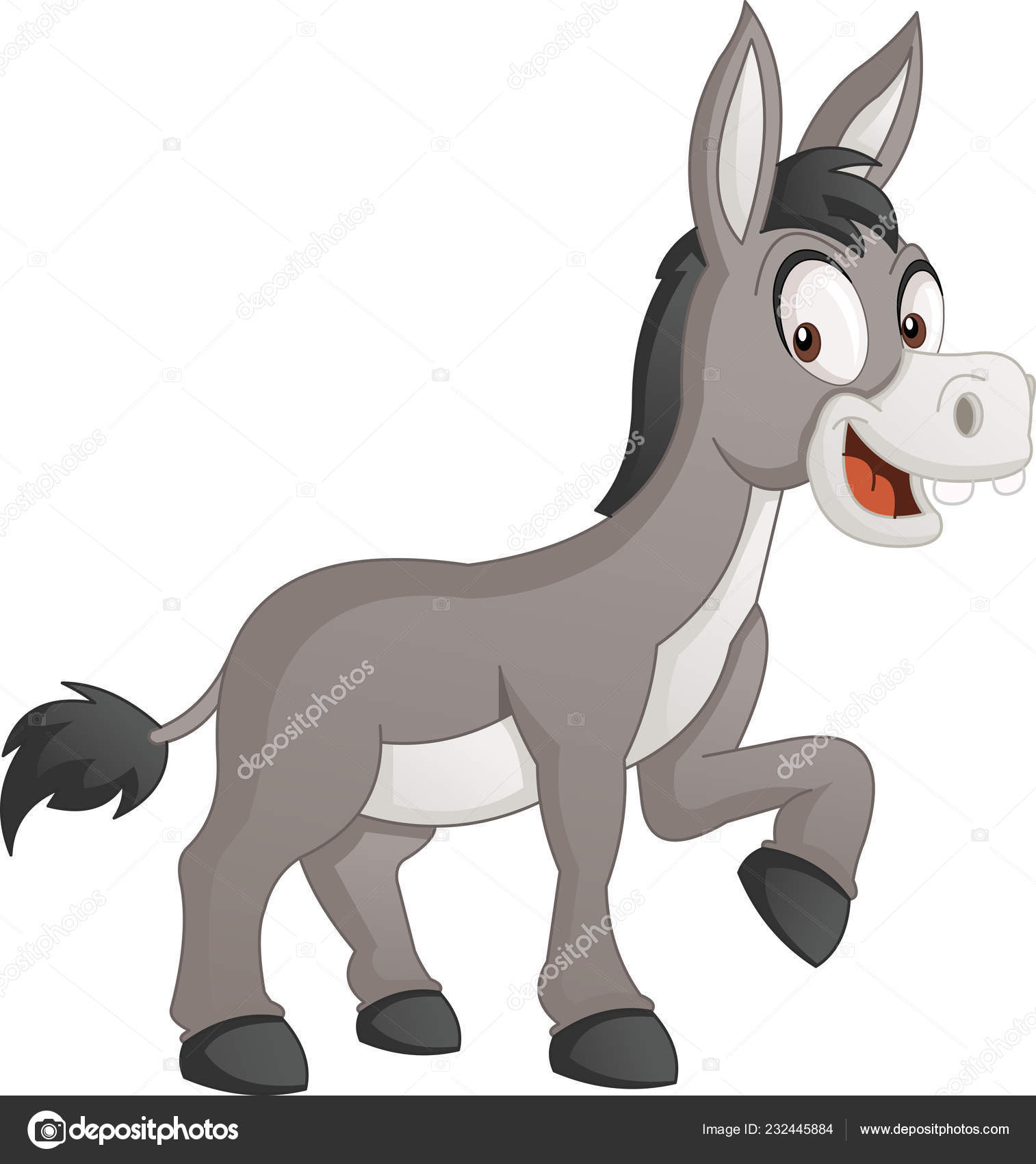 Bonito Burro Dibujos Animados Ilustración Vectorial Animal Feliz ...