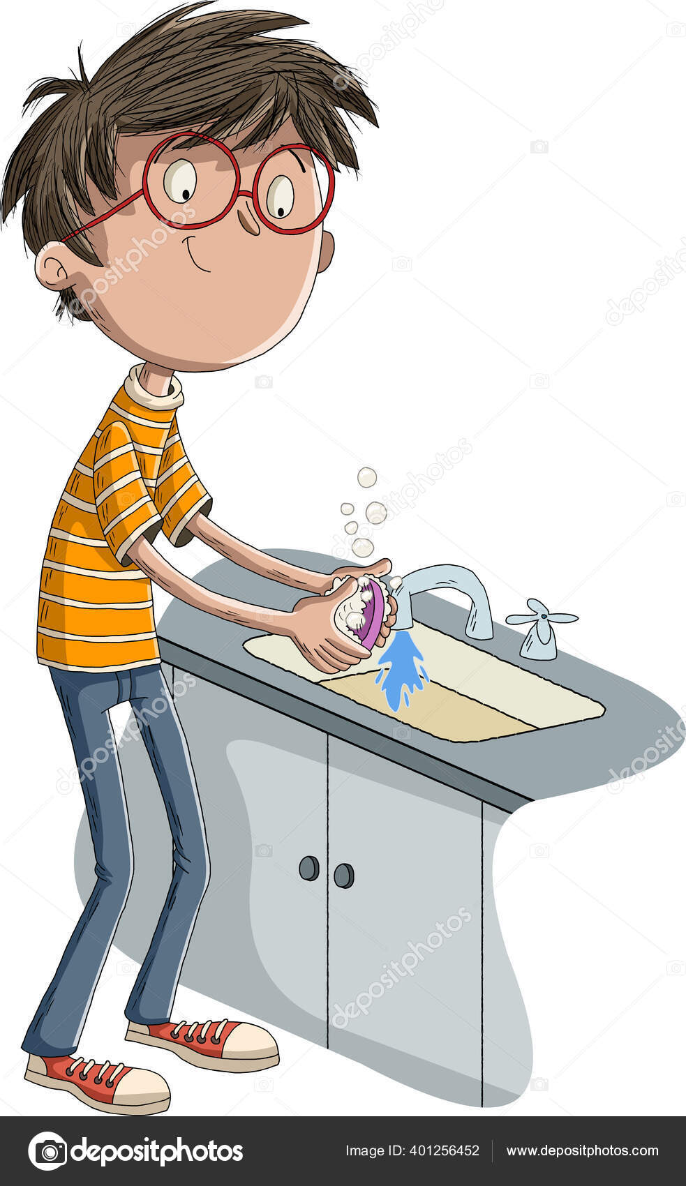 Lavarse Las Manos Caricatura Divertida Lavarse Las Manos Dibujo