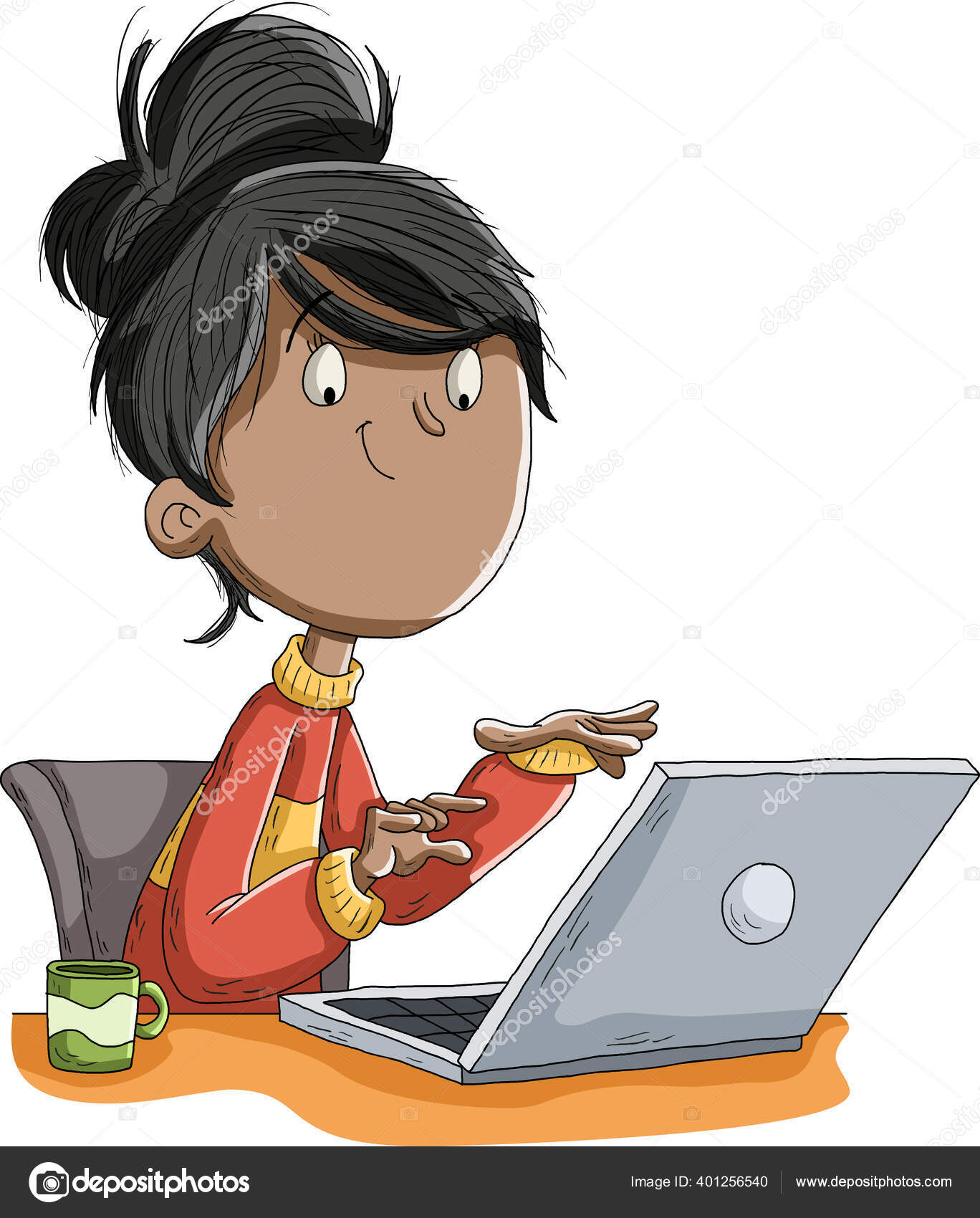 Cartoon Girl Working Computer Using Laptop Stock Vector Image by ...