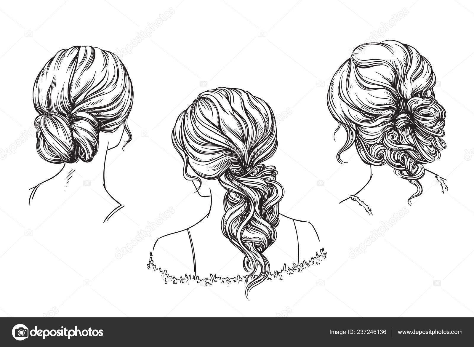 Bridal Hand Drawn Hairstyles Vector Illustration — Stock Vector