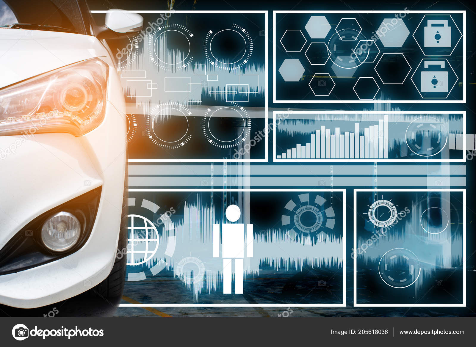 Car Technology Blue Room Lab Data Radar Polar Scan Automotive — Stock ...