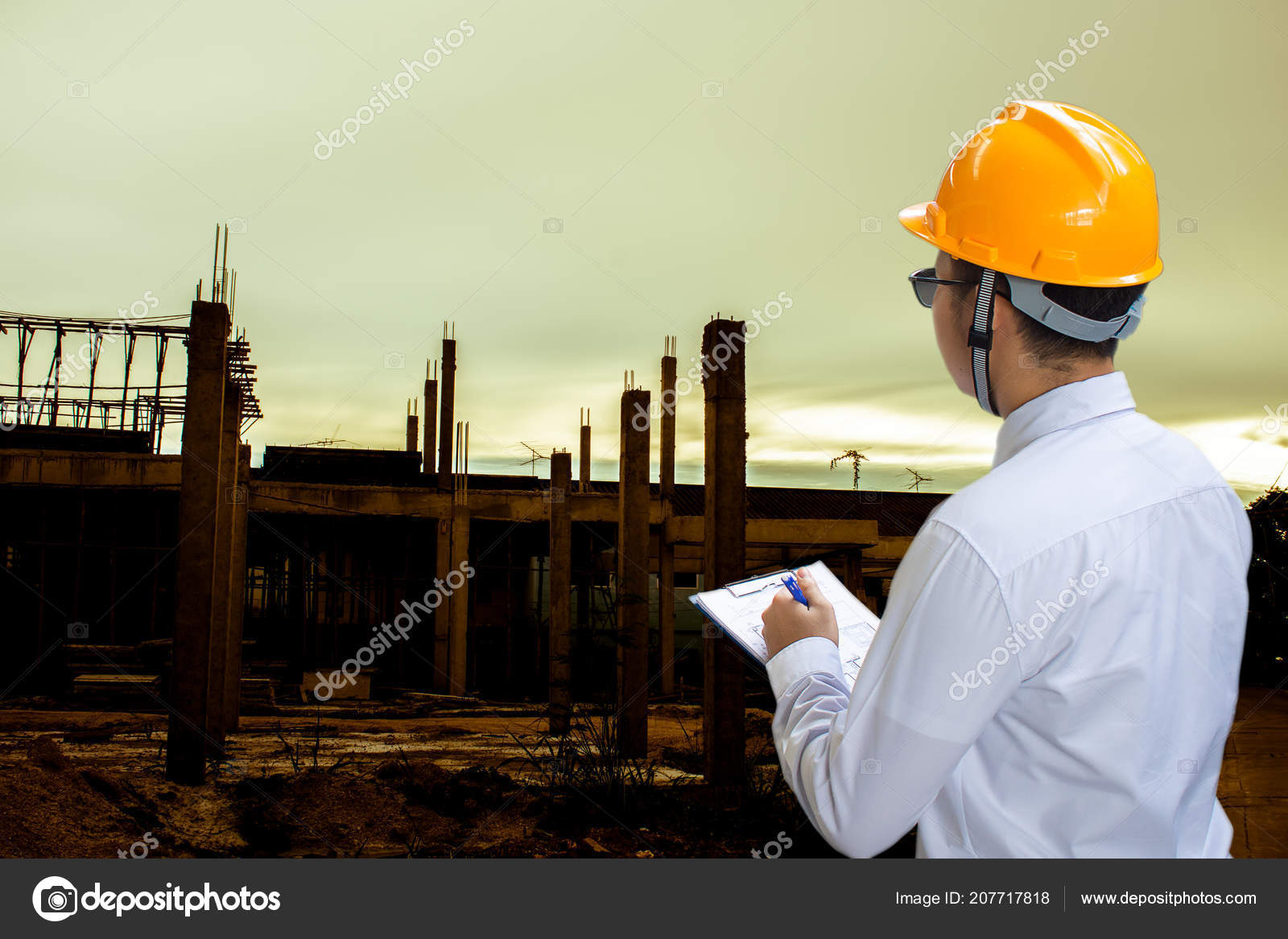 Asian Businessman Engineer Inspection Writing Factory Note Notepad ...