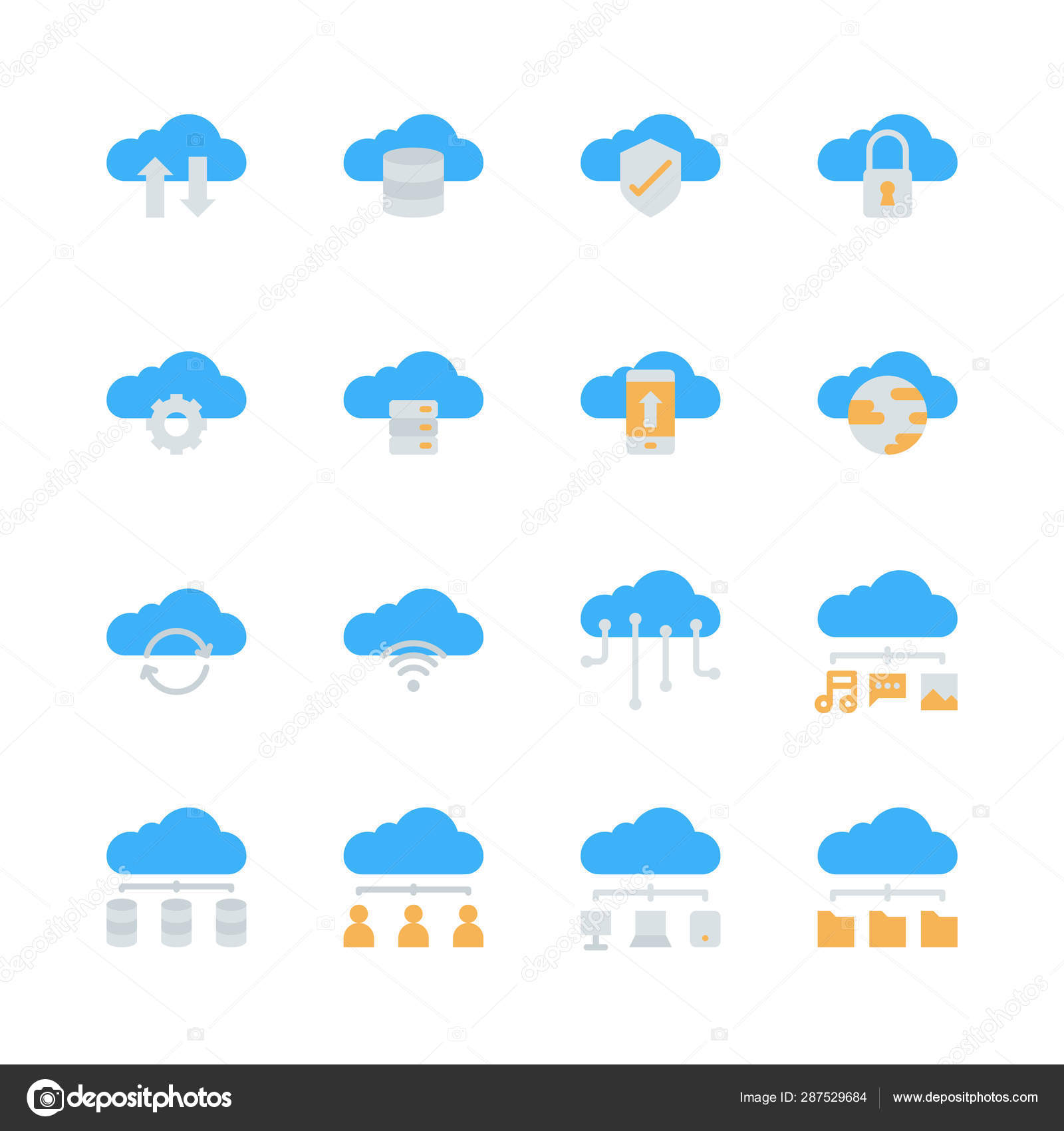 Cloud technology icon set in flat design. Stock Vector Image by ...