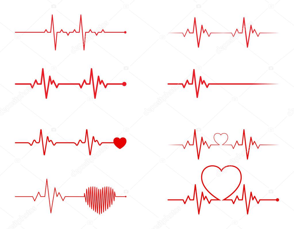 conjunto de ritmo cardíaco, electrocardiograma, ECG - señal EKG, diseño ...
