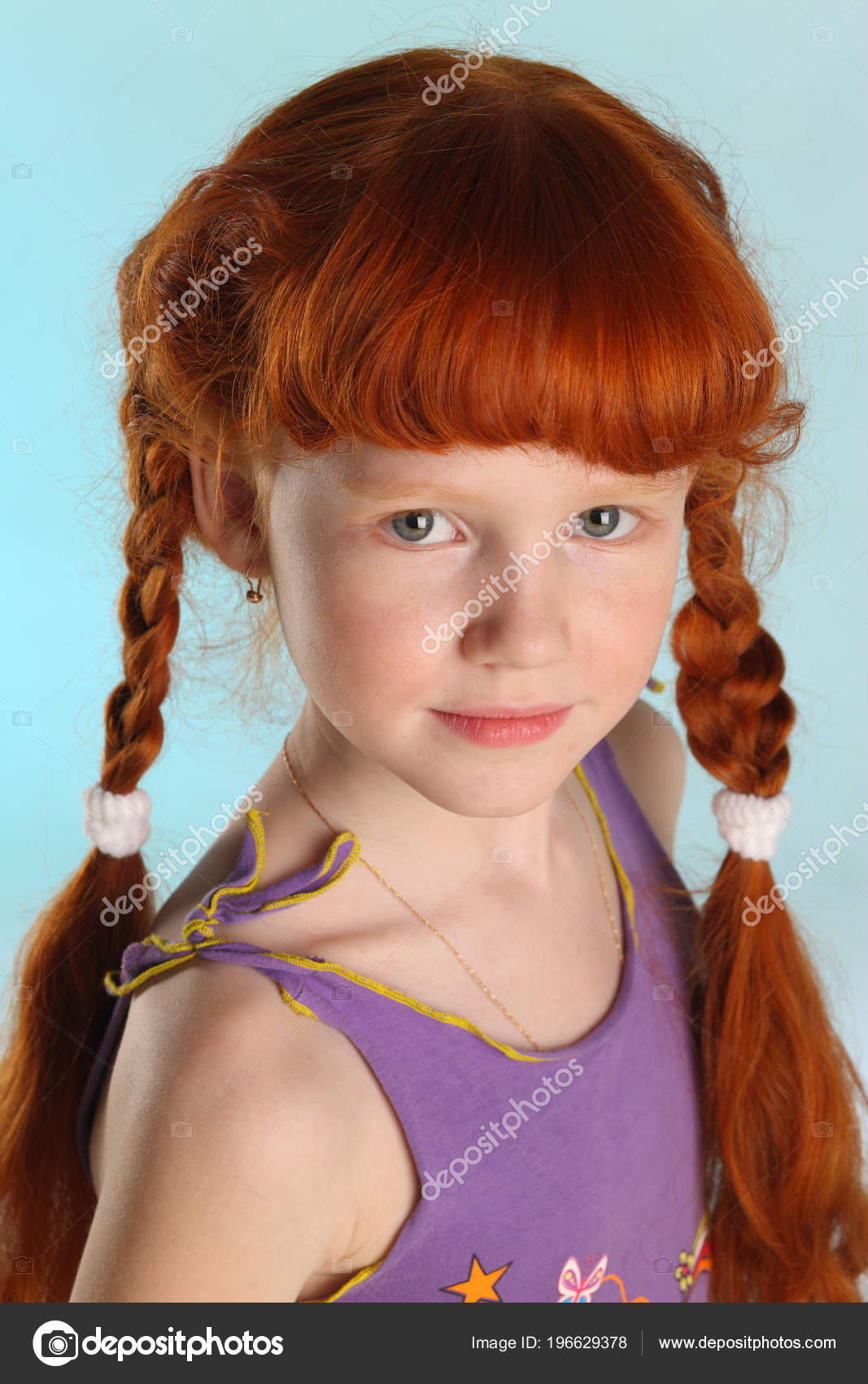 Close Portrait Beautiful Charming Little Redhead Girl Happy Attractive ...