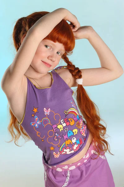 Portrait Beautiful Charming Little Redhead Girl She Shows Her Summer ...