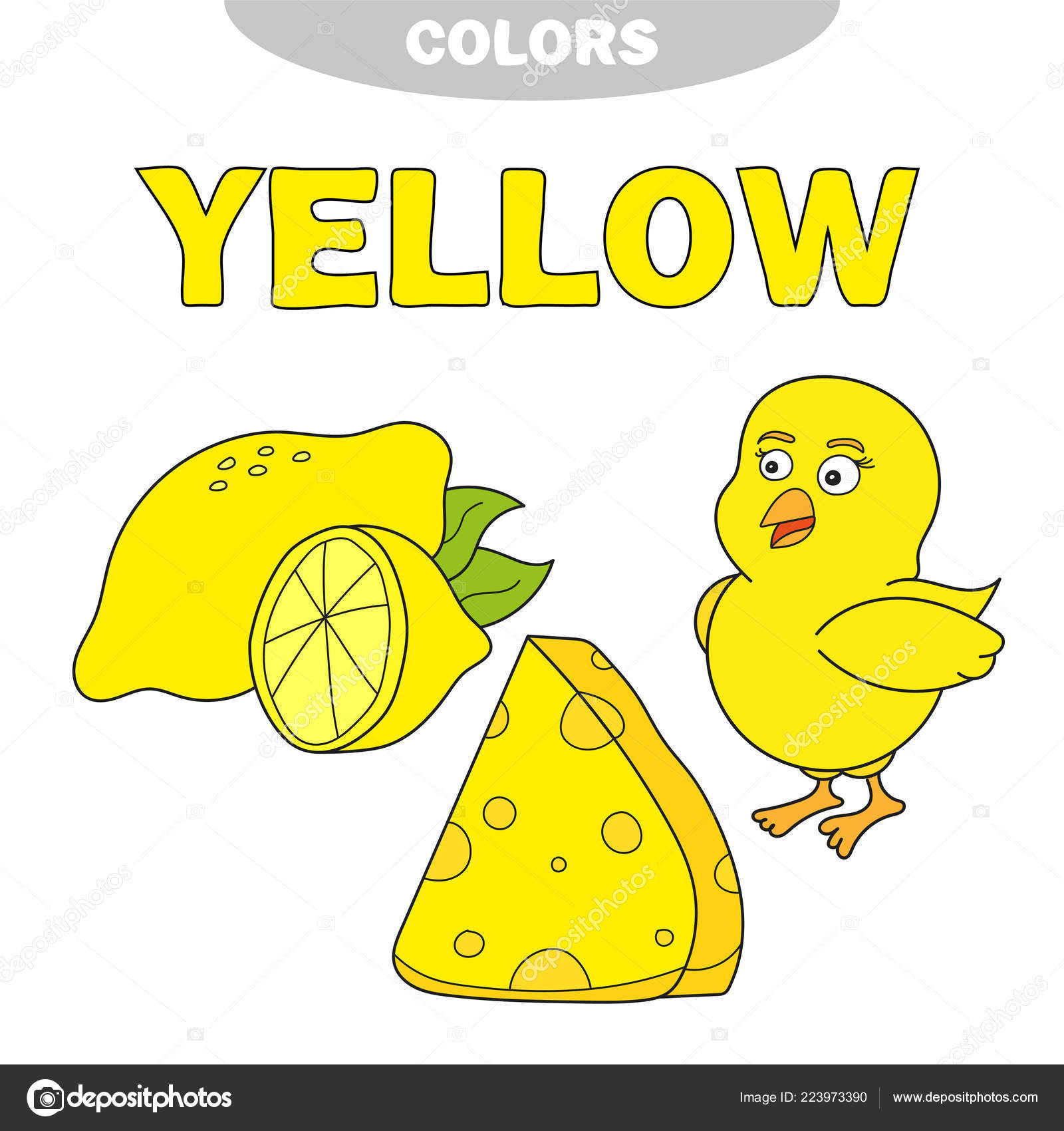 Yellow. Learn the color. Education set. Illustration of primary colors ...
