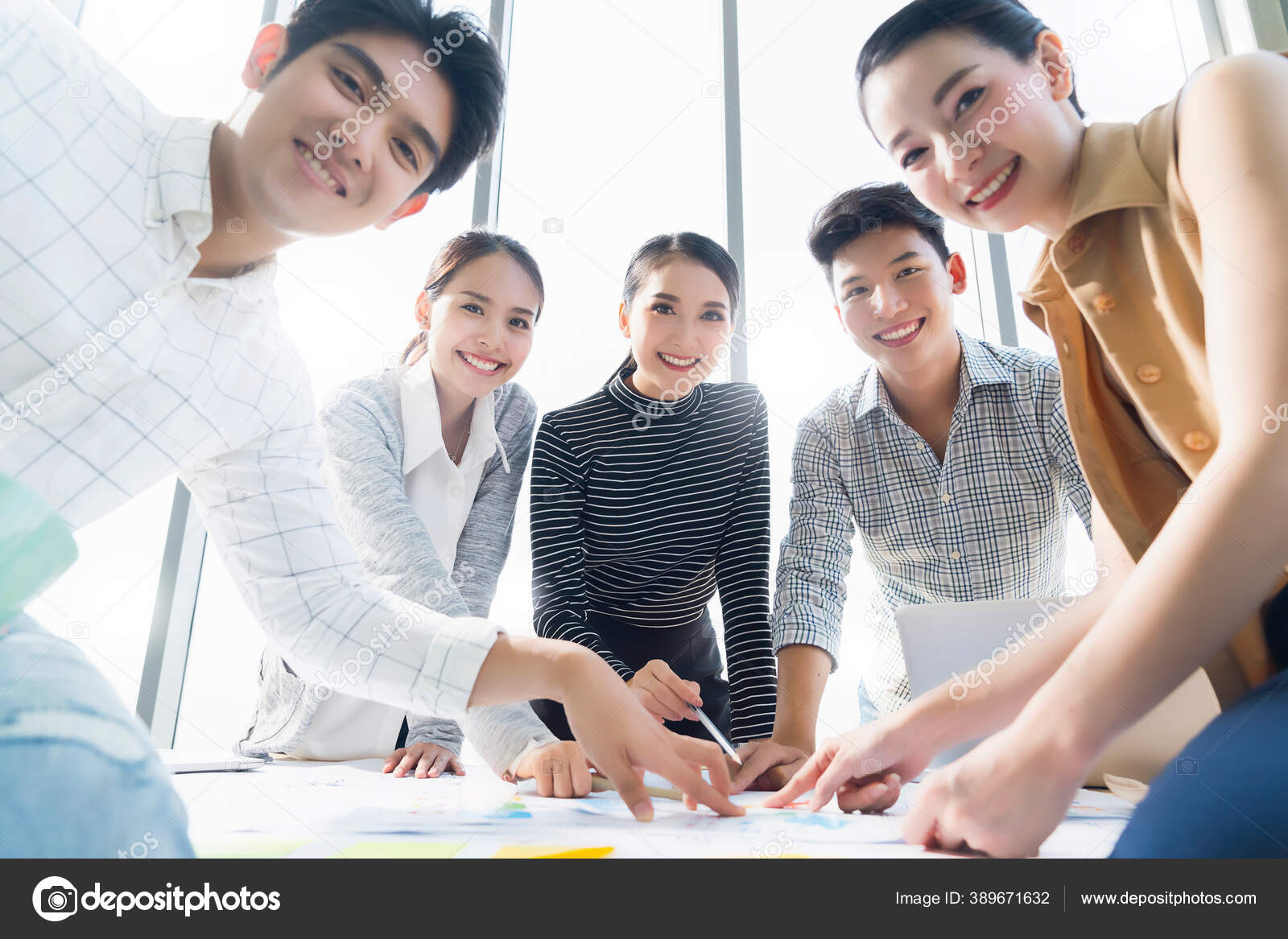 Group Asian Young Creative Happy Enjoy Laugh Smile Great Success ...