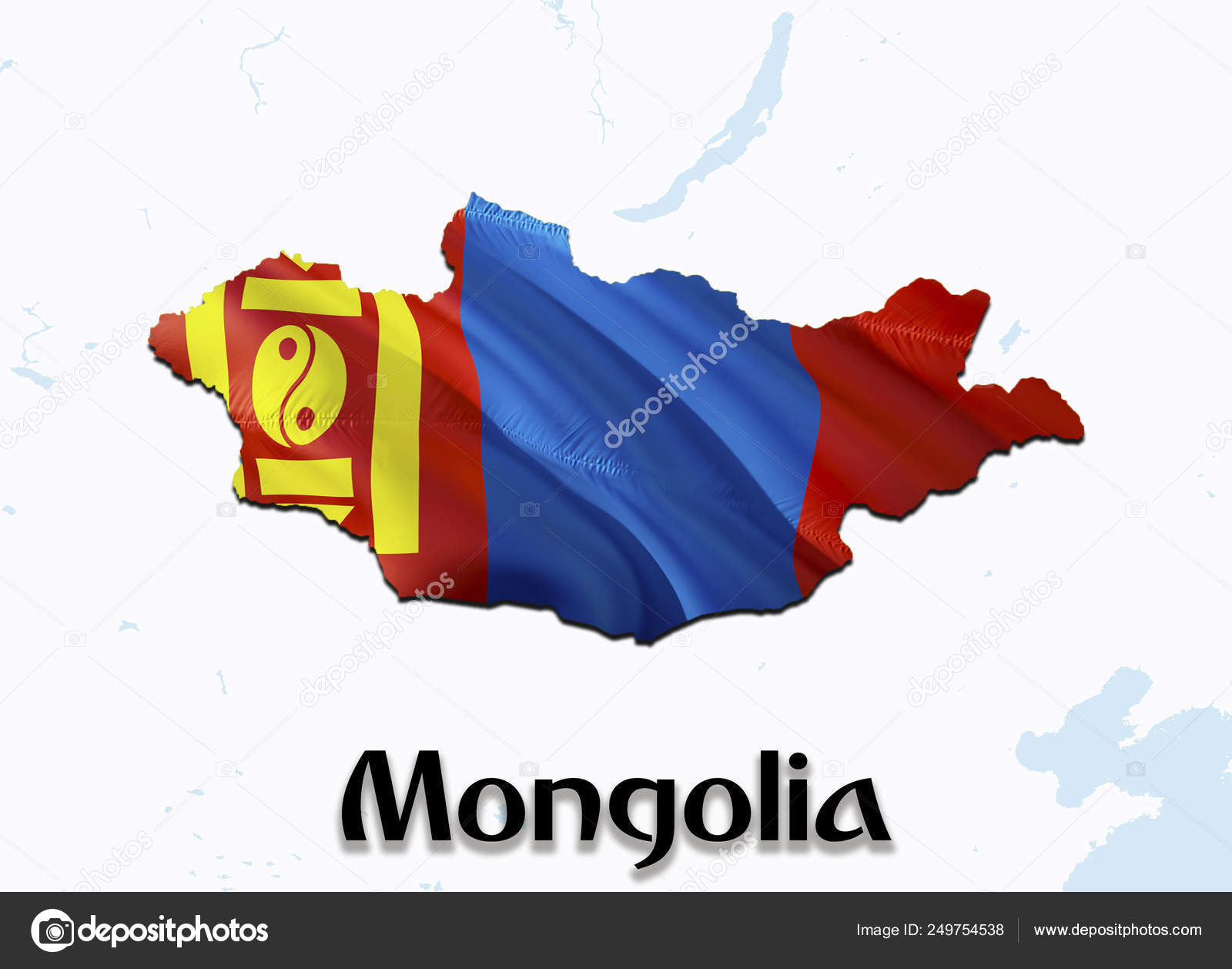 Flag Map of Mongolia. 3D rendering Mongolia map and flag on Asia Stock ...