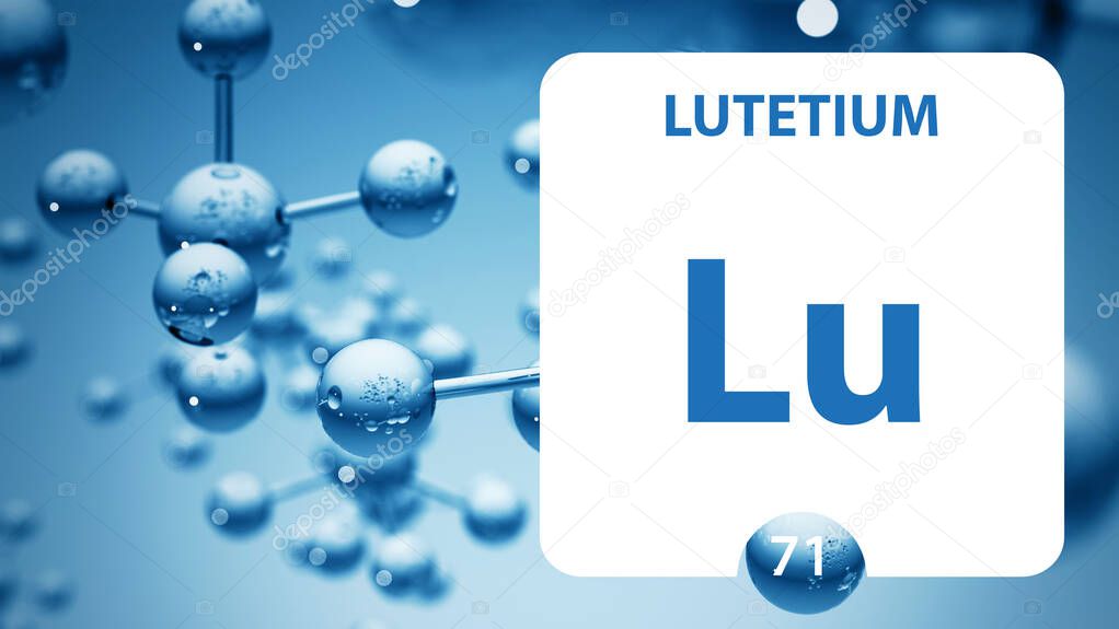Lutecio Lu, signo de elemento químico. Representación 3D aislada en whi ...