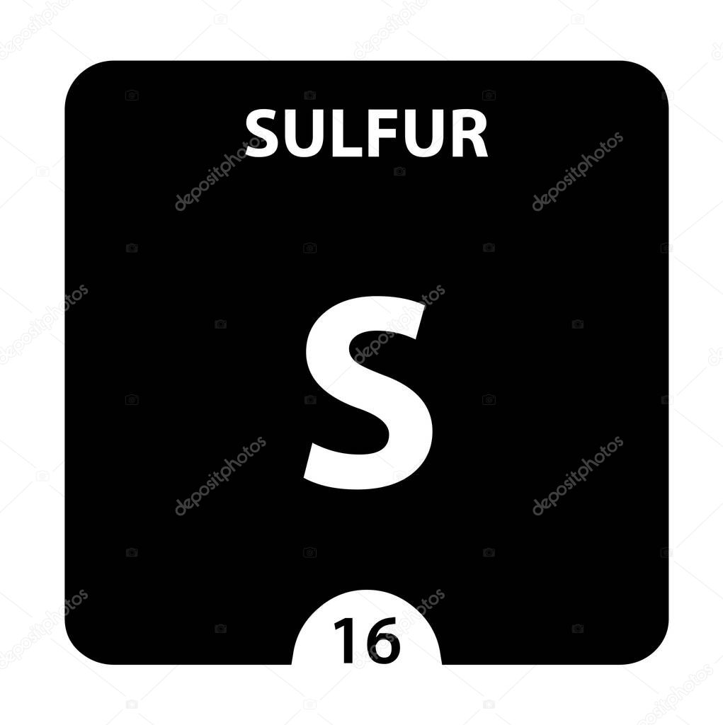 Símbolo de azufre. Signo de azufre con número atómico y peso atómico. 2022