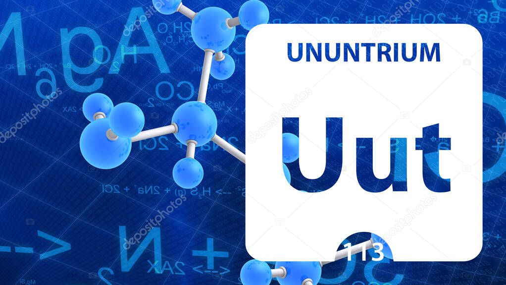 Ununtrium Uut, signo de elemento químico. Representación 3D aislada en ...
