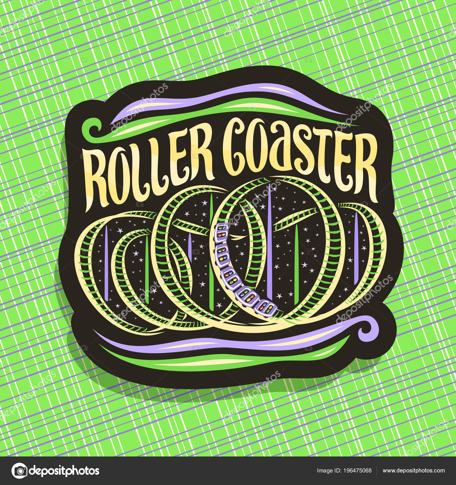 Vector Logo Roller Coaster Black Sign Cartoon Train Loop Twist Stock ...