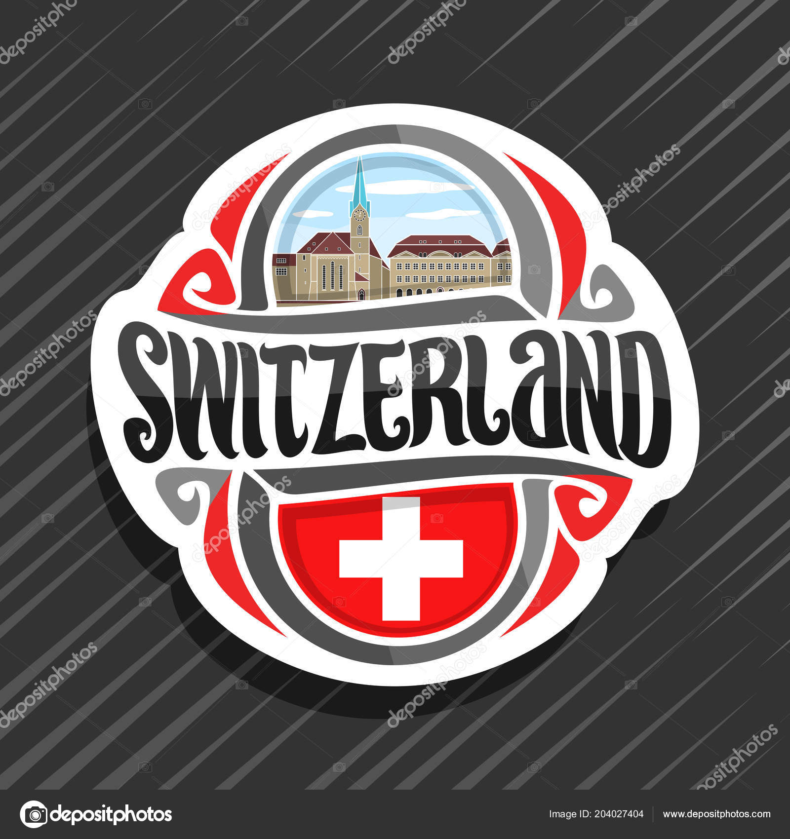 스위스 스위스 스위스와 스위스 배경에 취리히의 Fraumunster 교회에 브러쉬 냉장고 — 스톡 벡터 © mihmihmal ...