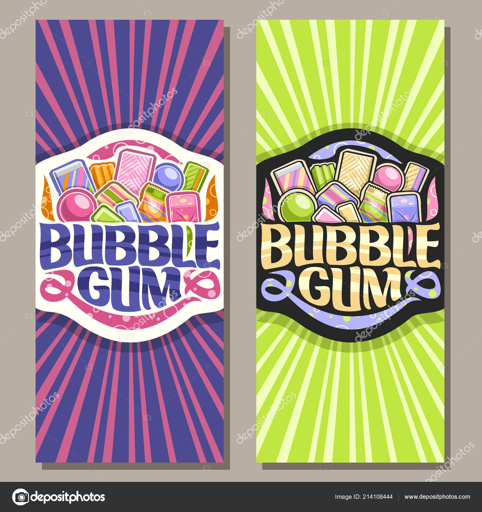 Vector Vertical Banners Bubble Gum Flyer Pile Colorful Chewing ...