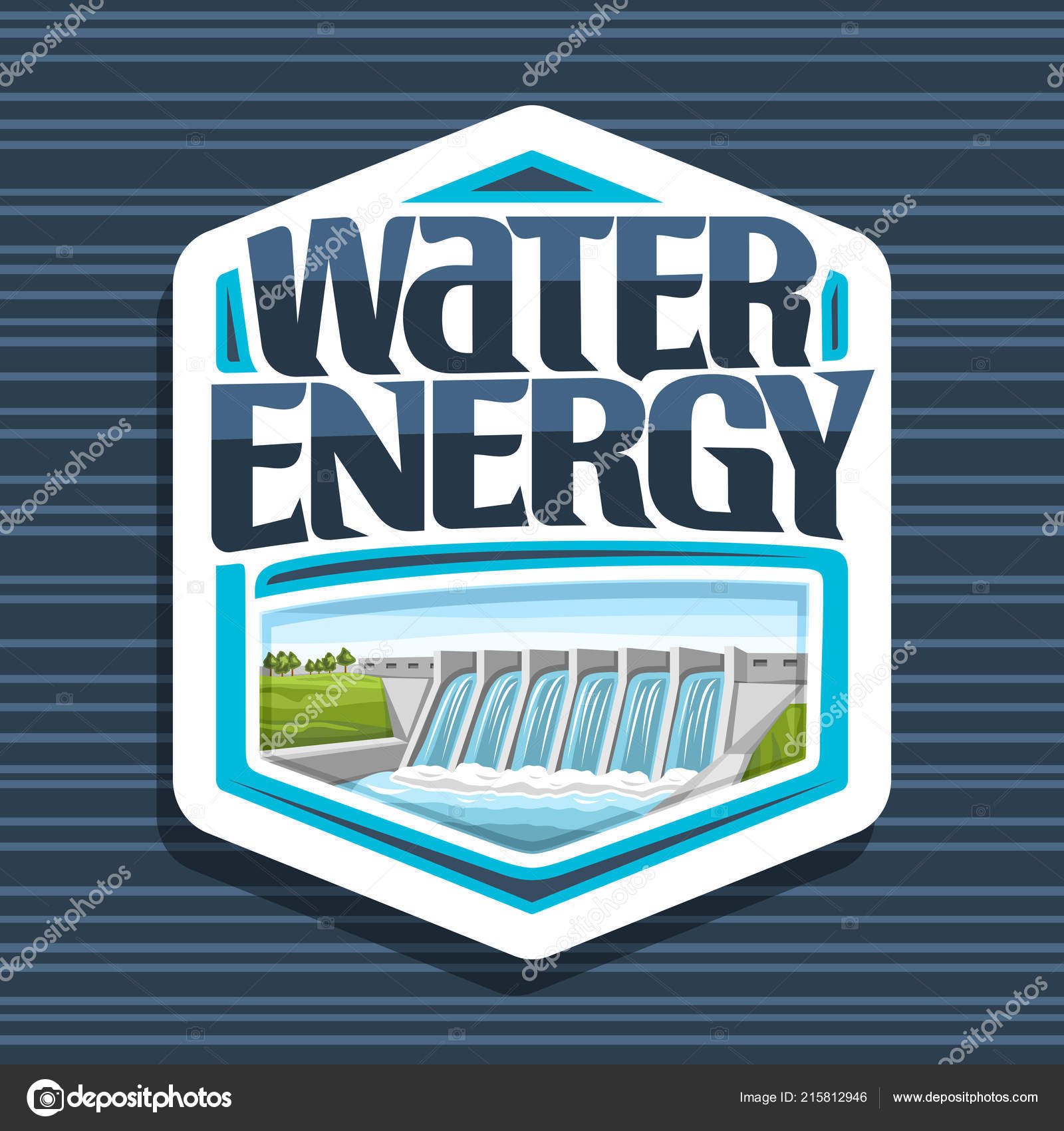 Vector Logo Water Energy White Hexagonal Tag Small Hydroelectric ...