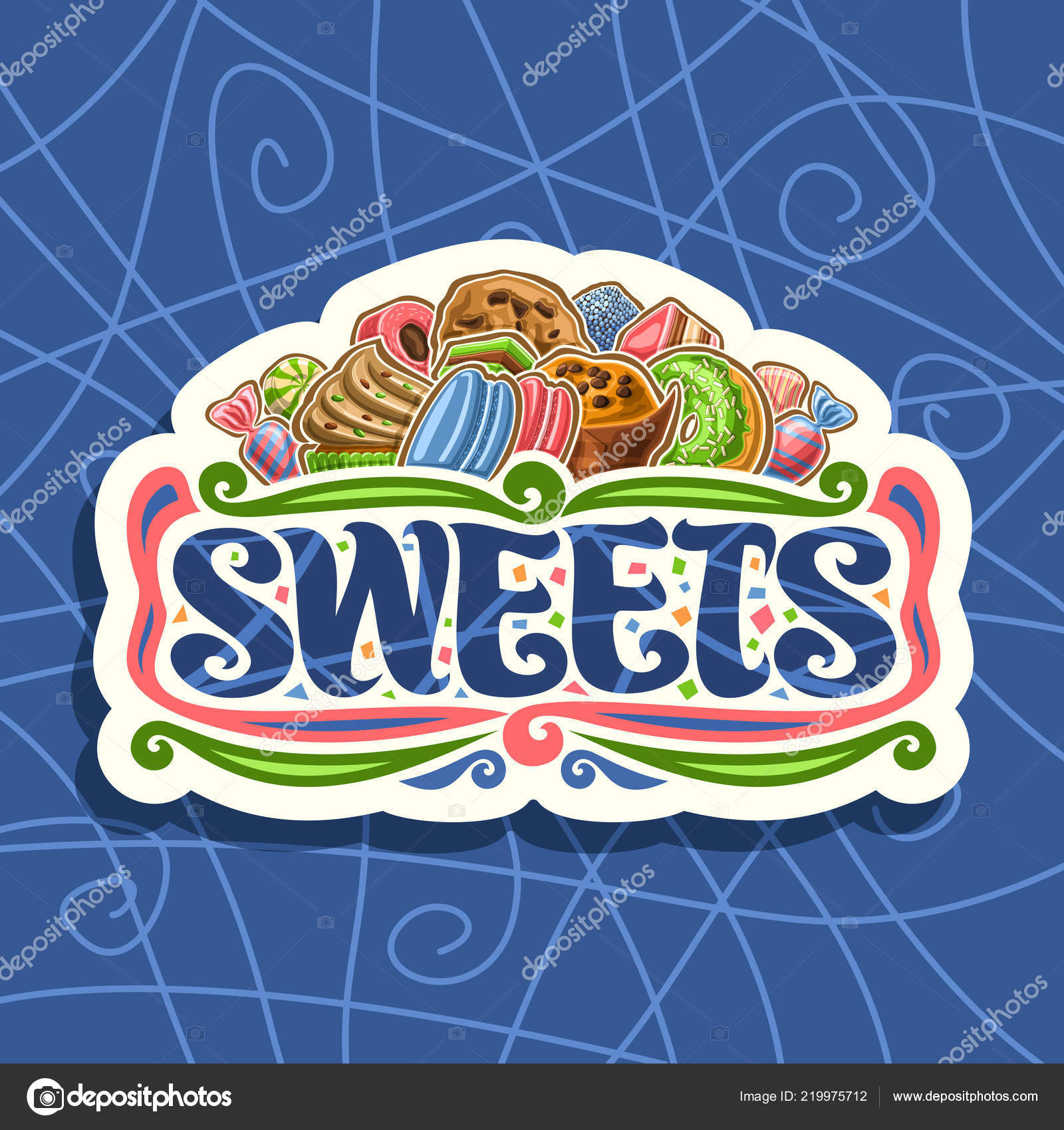 Vector Logo Sweets Cut Paper Sign Heap Cartoon Gourmet Baked Stock ...