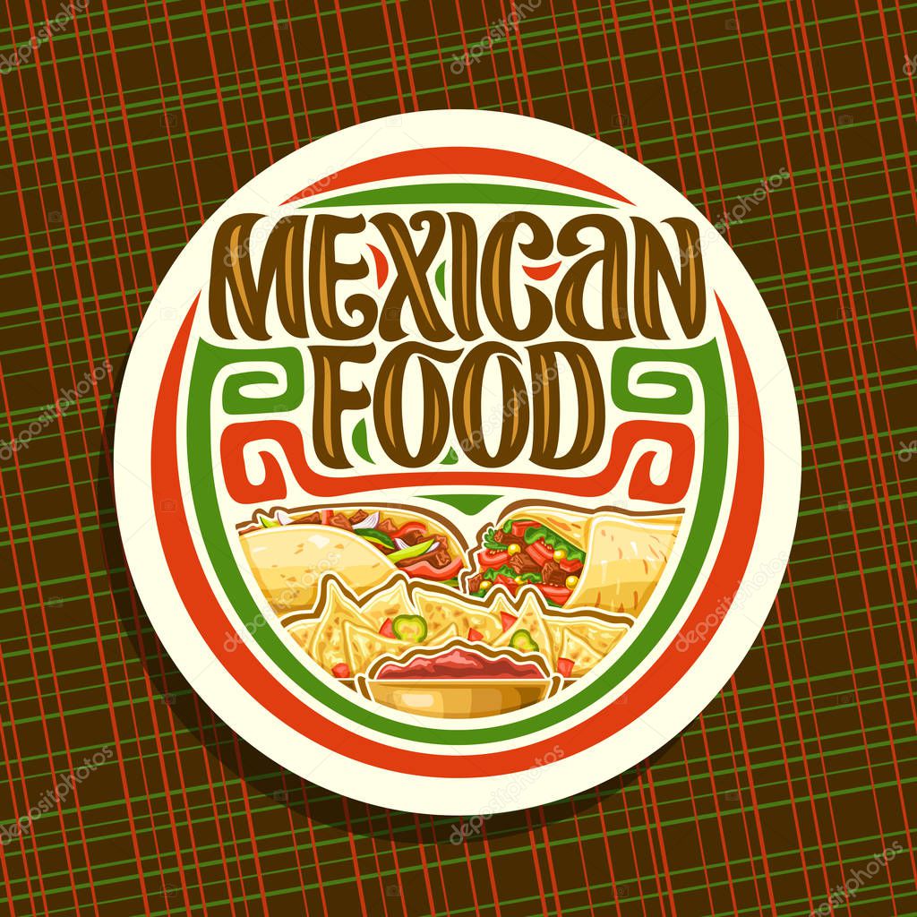 Logo vectorial para comida mexicana, pegatina blanca con burrito fresco ...
