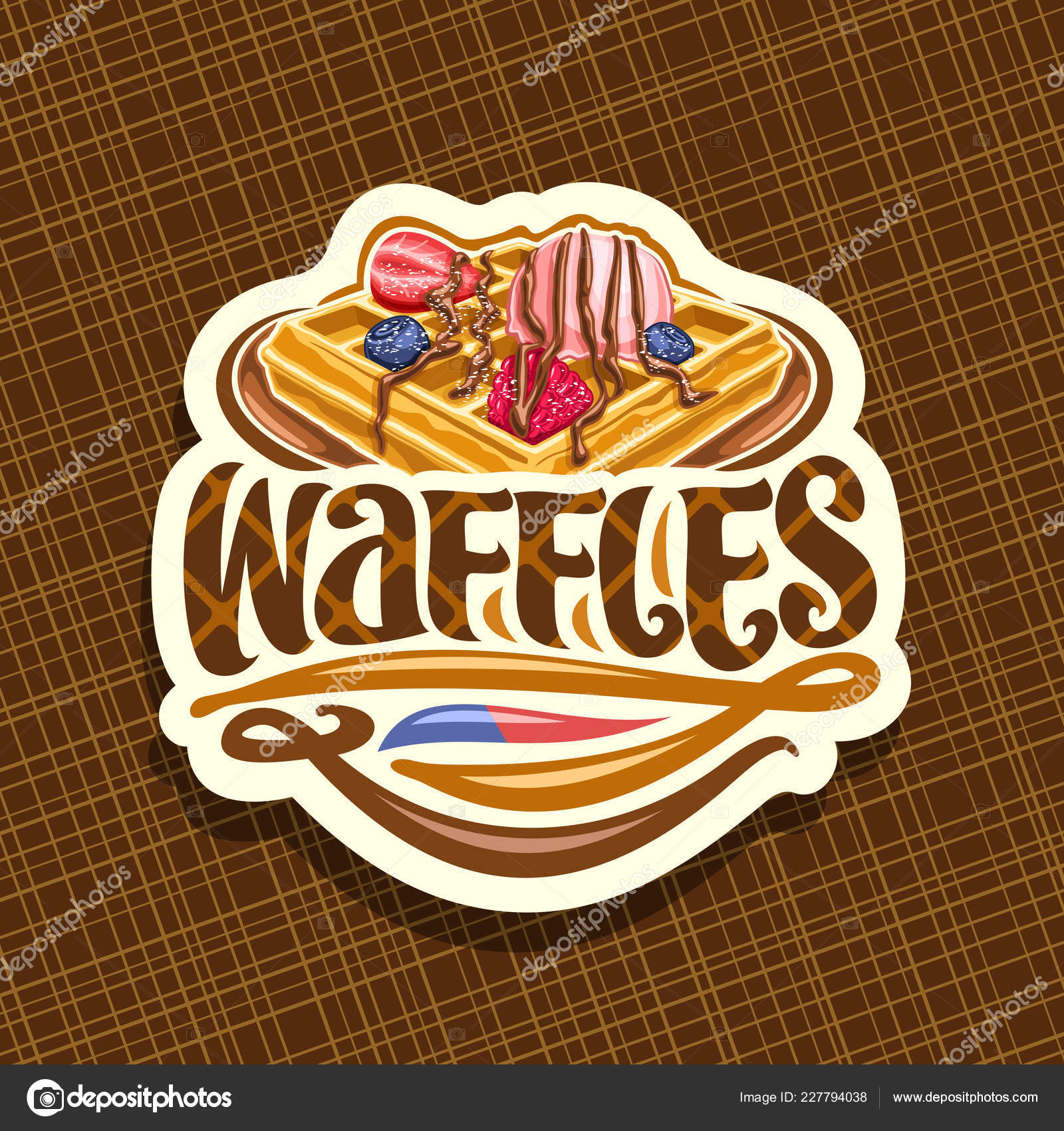 Vector Logo Belgian Waffles White Decorative Tag Traditional Square