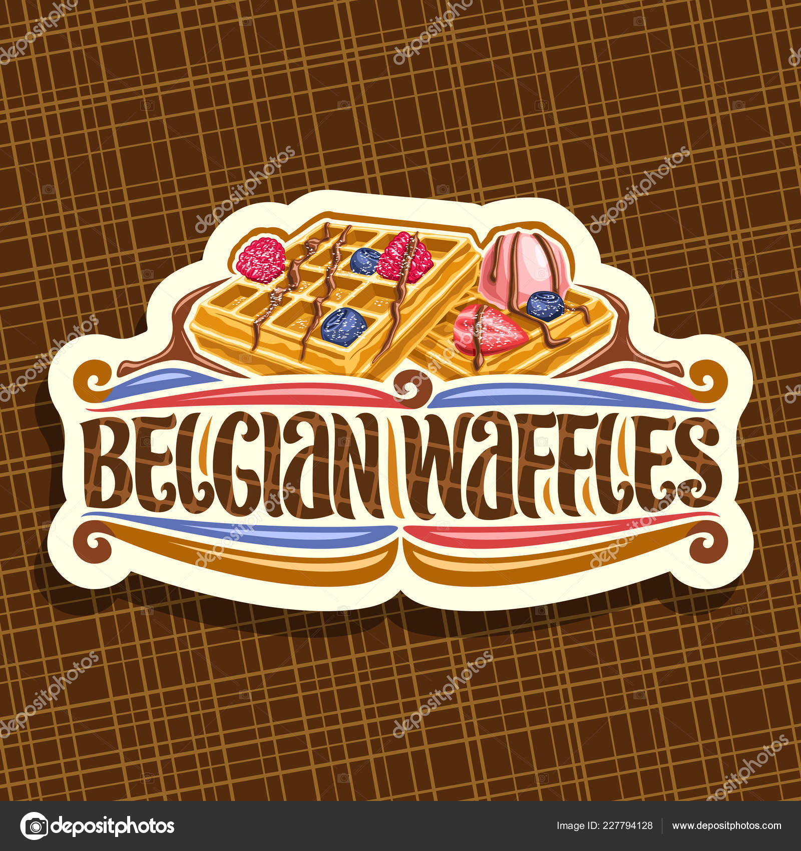 Vector Logo Belgian Waffles White Decorative Signage Traditional Square ...