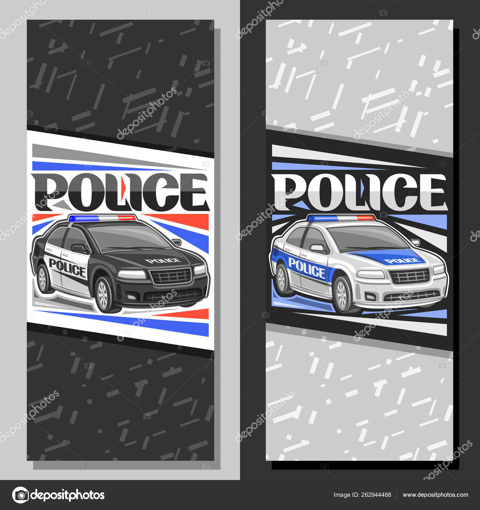 Vector Banners Police Car Layouts Illustration Modern Sedan Municipal ...