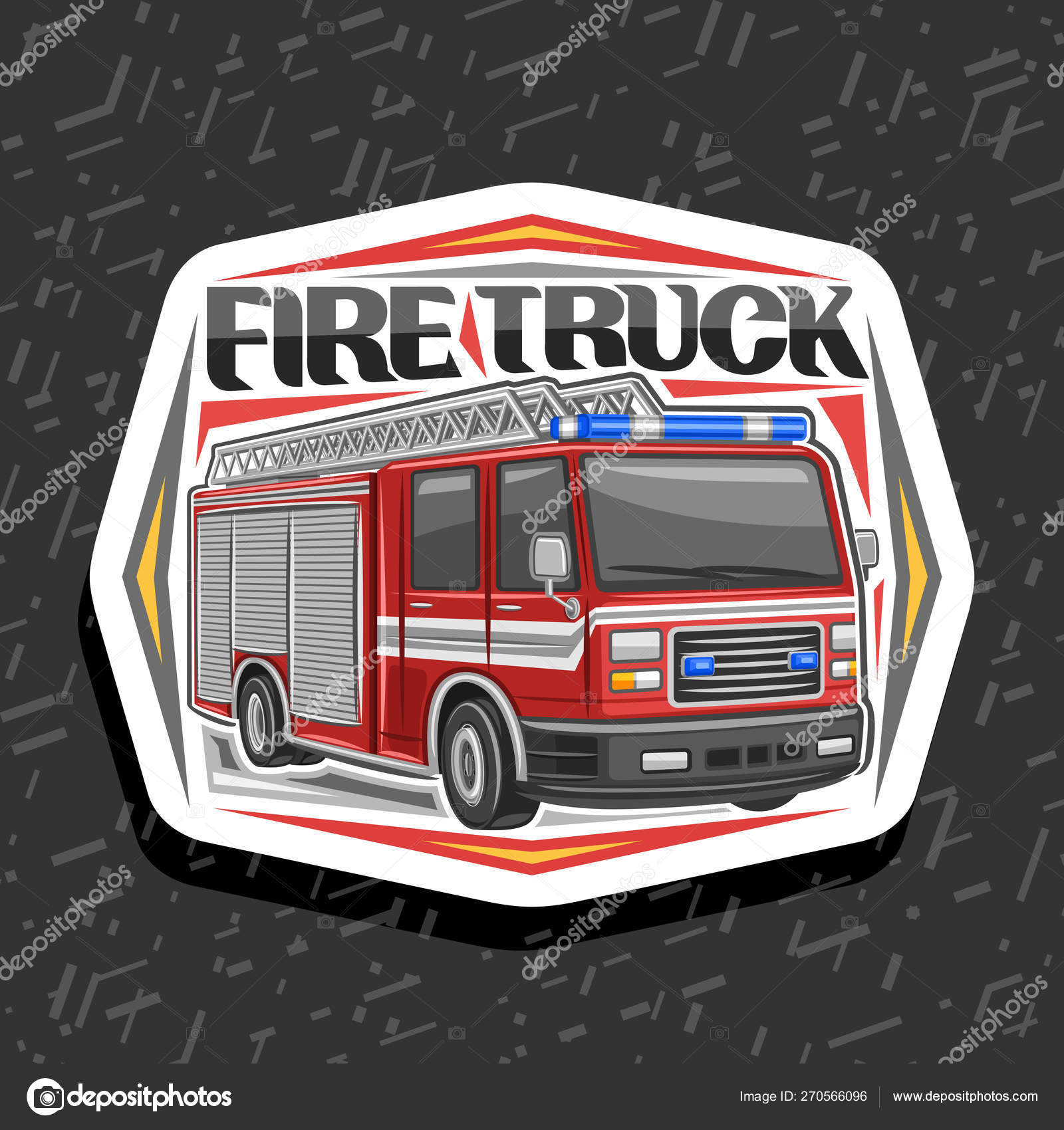 Vector Logo Fire Truck Decorative Cut Paper Badge Illustration Red ...