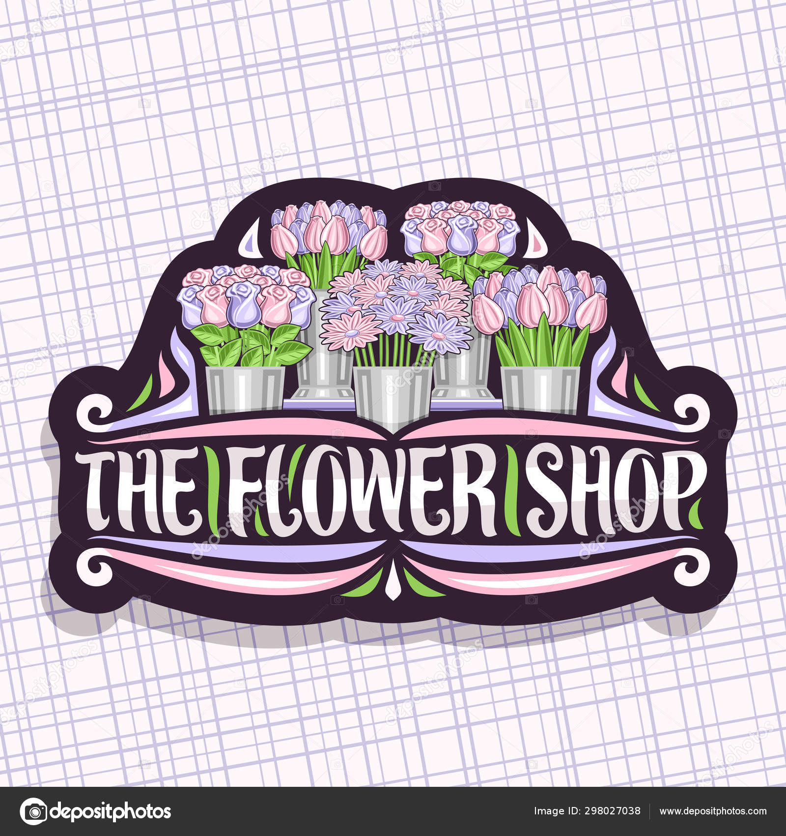 Vector Logo Flower Shop Dark Decorative Sign Board Illustration Summer ...
