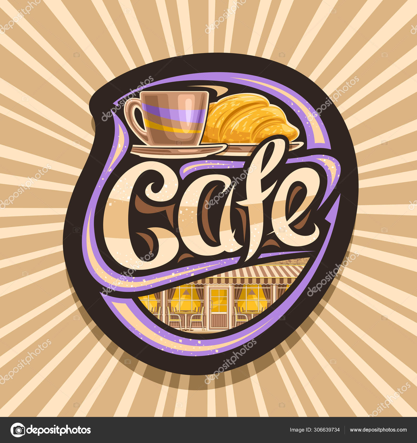 Vector Logo Street Cafe Dark Decorative Badge Illustration Coffee Cup ...