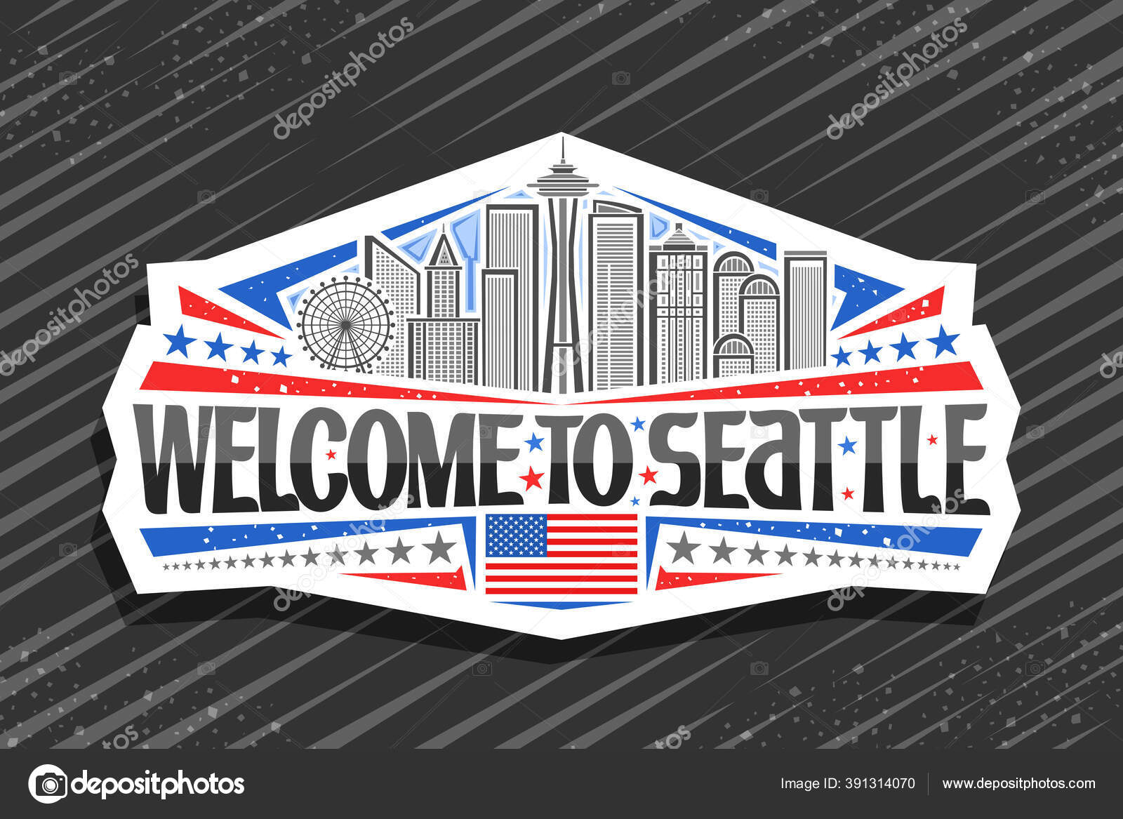 Vector Logo Seattle White Decorative Badge Line Illustration Famous ...