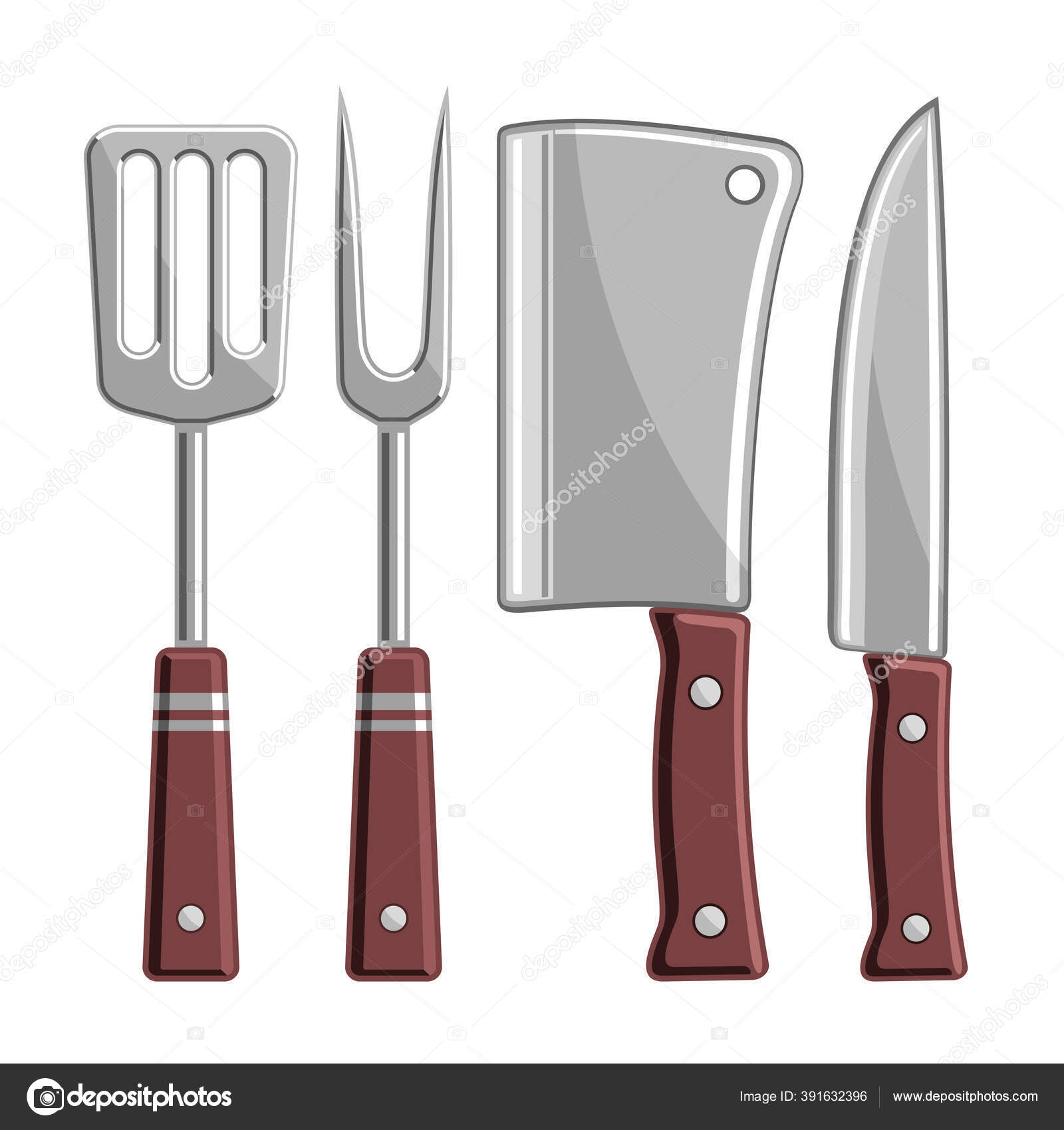 Vector Set Bbq Tools Collection Cut Out Illustrations Barbeque Spatula ...