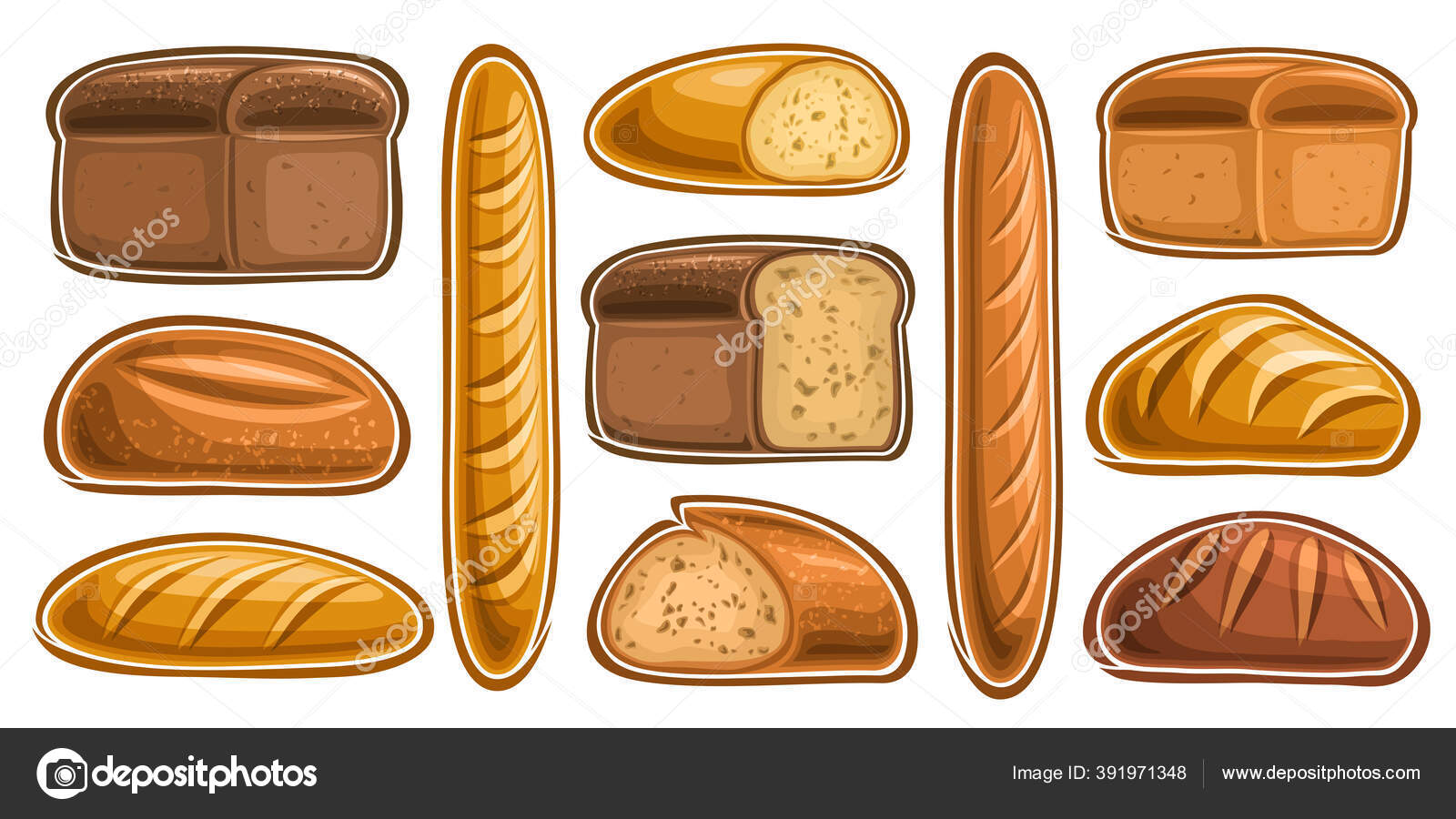 Vector Set Assorted Bread Bakery Lot Collection Cut Out Illustrations Stock Vector Image by ...